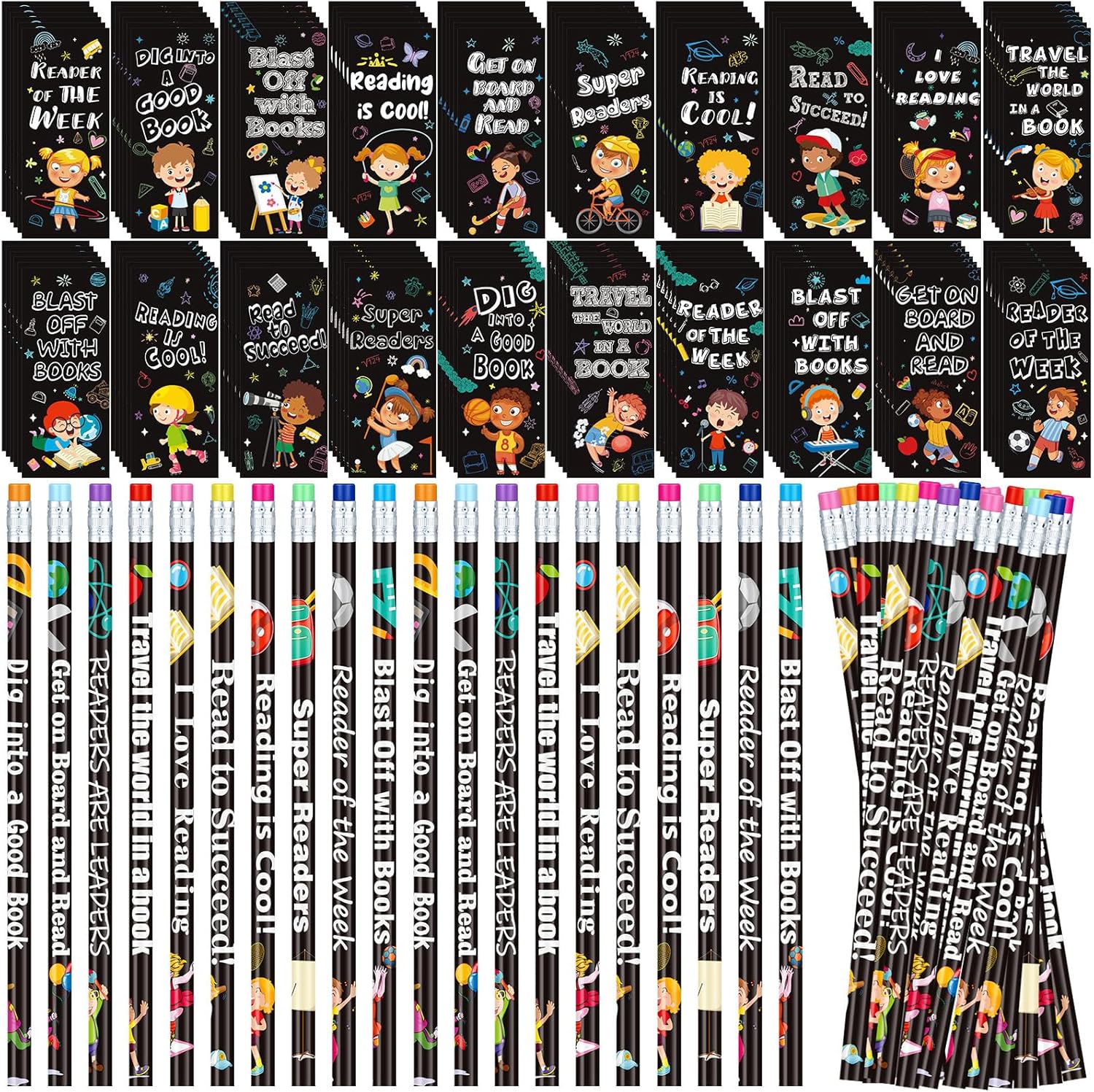 Amazon.com : 240 Pcs Reading Bookmarks Pencils Bulk 120 Set Fun ...