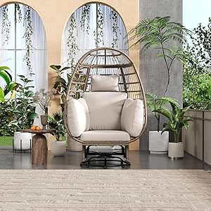 Amazon.com: Merax Outdoor Swivel Chair with Cushions, Rattan Egg Patio ...