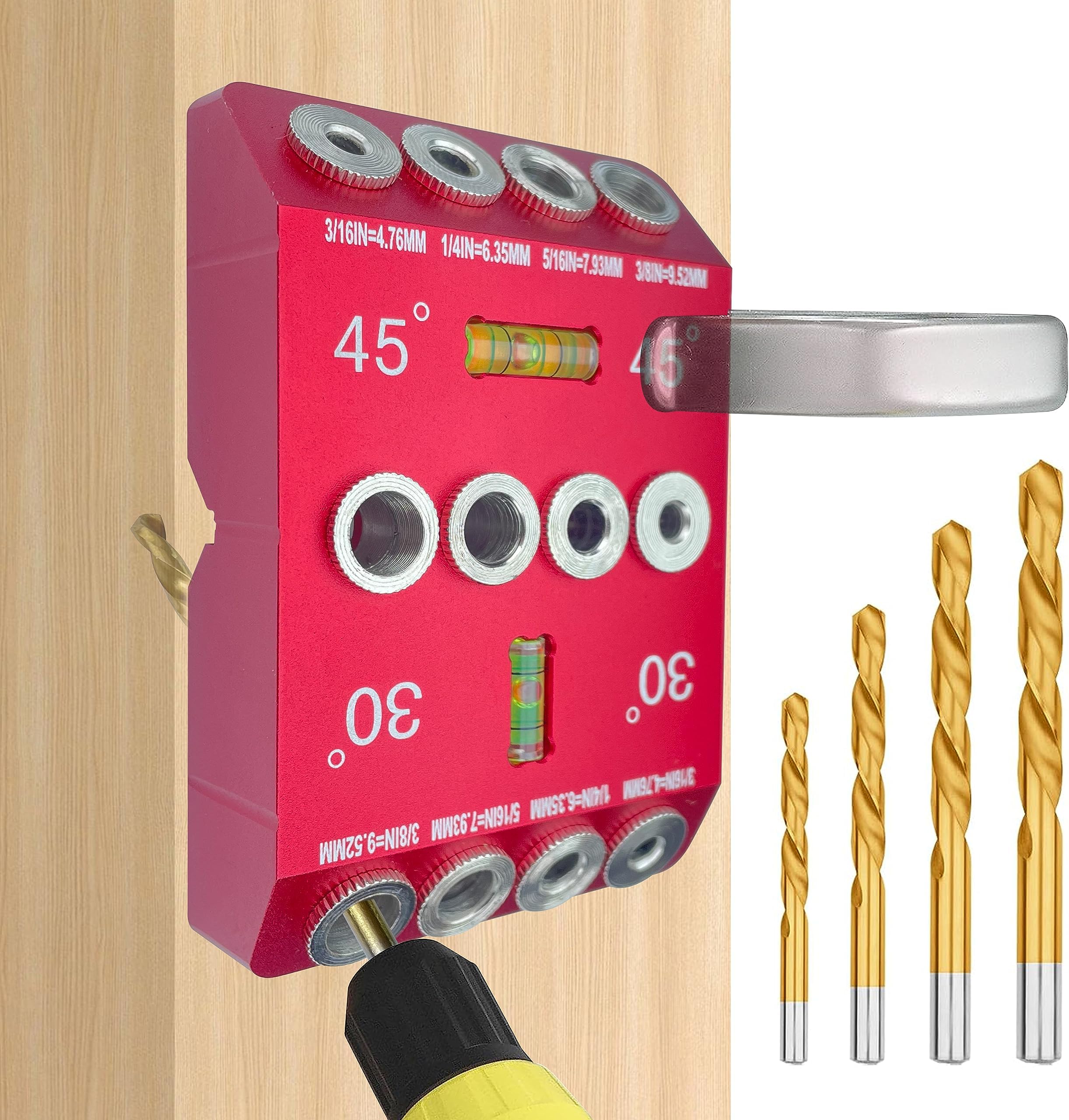 30 45 90 Degree Angle Drill Guide Jig, Drill Guide with 4 Bits, 4 Sizes Drill Jig for Angled and ...