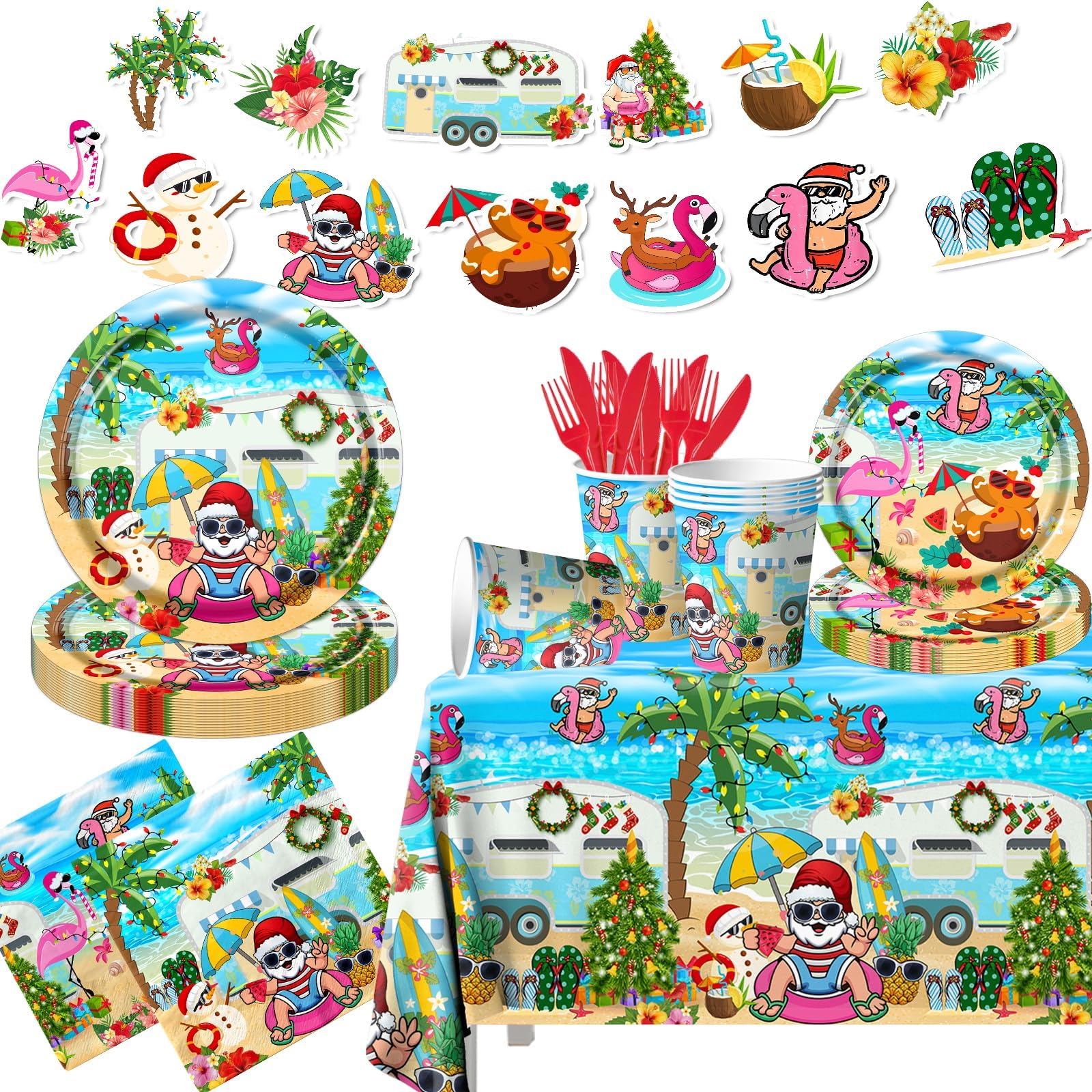 Amazon.com: IRCOR Serves 24 Christmas July Decorations Hawaiian ...