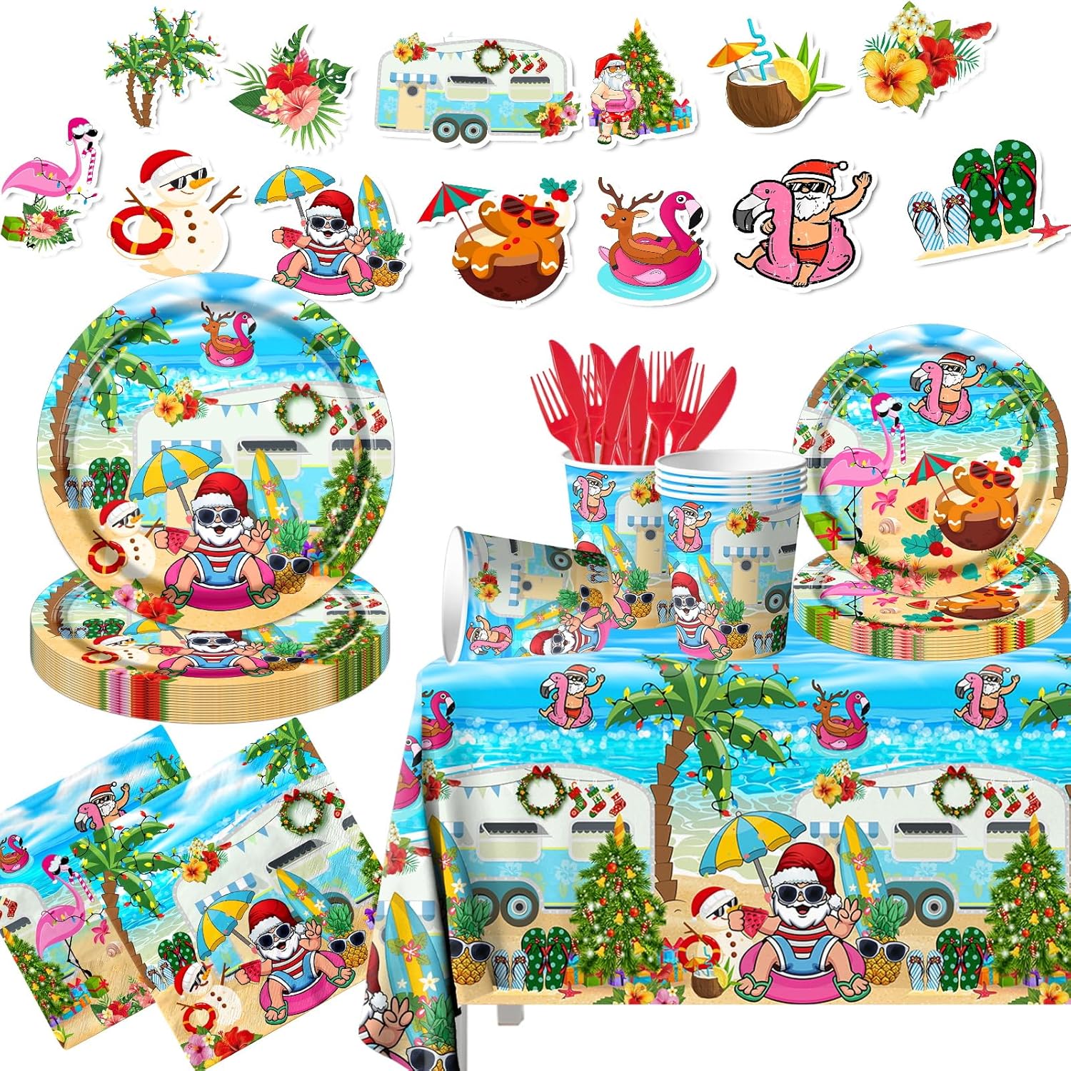 Amazon.com: 142pcs Summer Christmas Plates Tableware Set Summer Beach ...