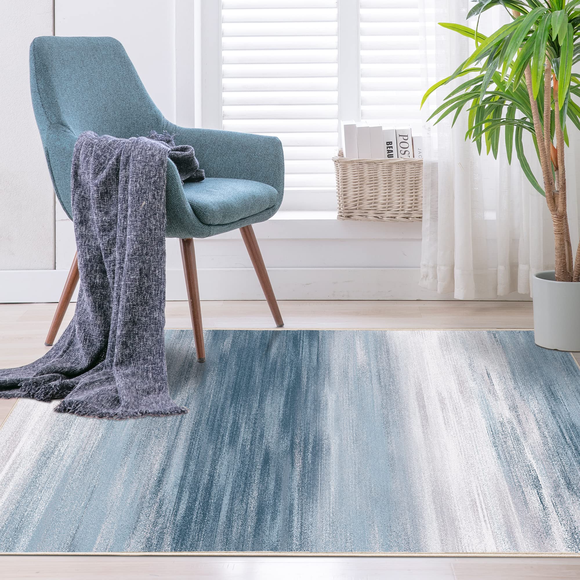 Pajata Navy Blue and Grey Abstract Area Rug 3X5 Modern Striped Non ...