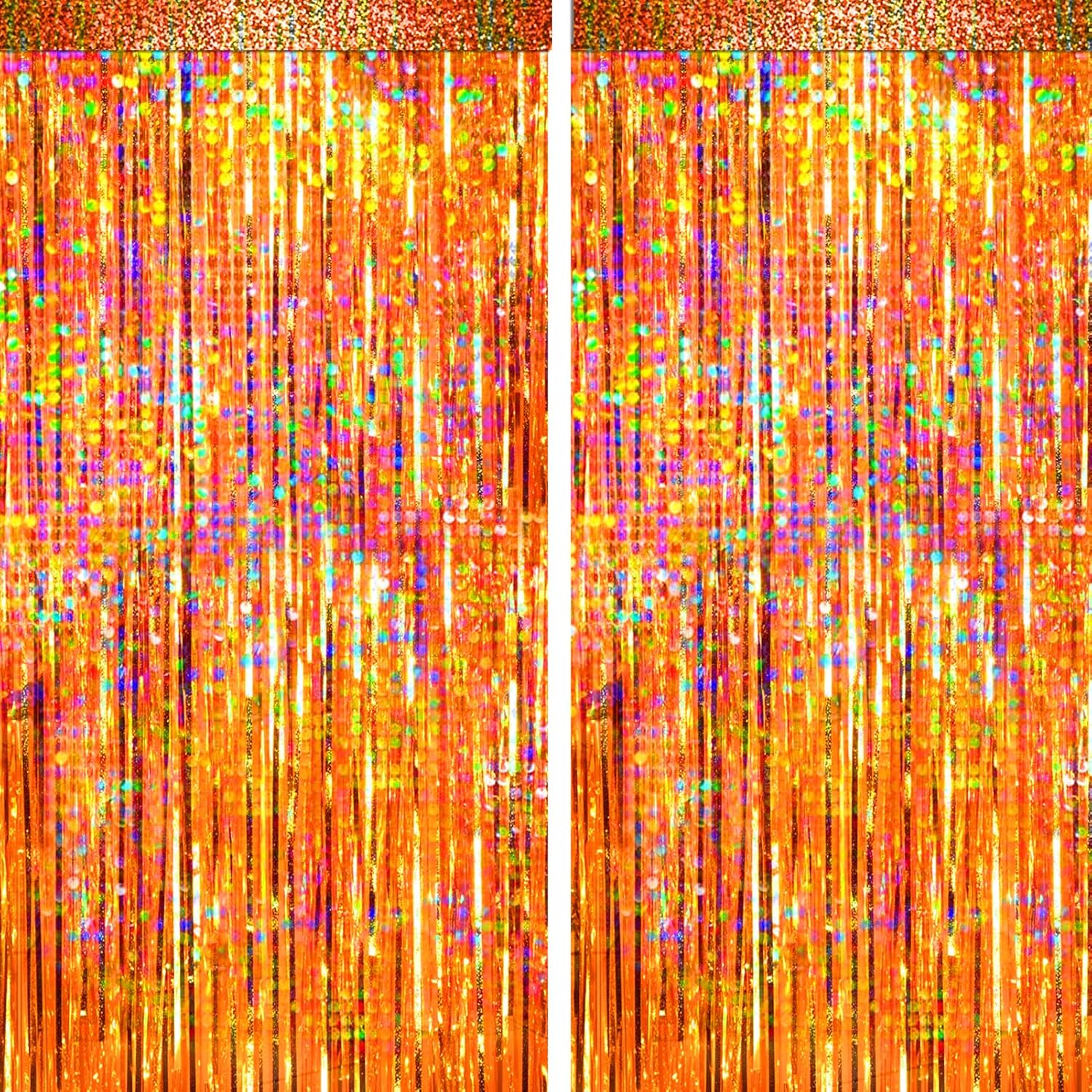 Amazon.com: 4 Packs Orange Foil Fringe Curtain, Orange Glitter Metallic ...