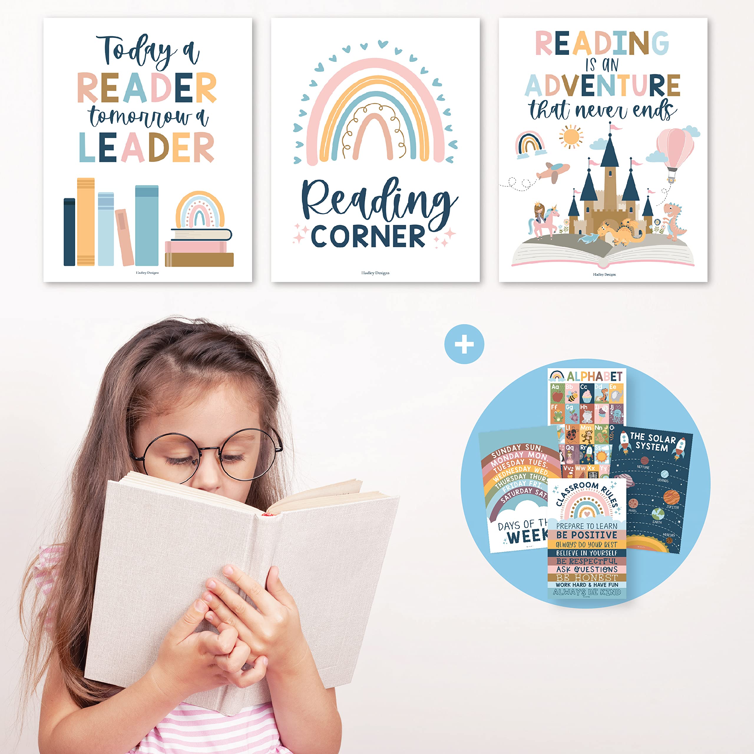 Amazon.com: 6 Boho Rainbow Reading Posters For Classroom Library ...