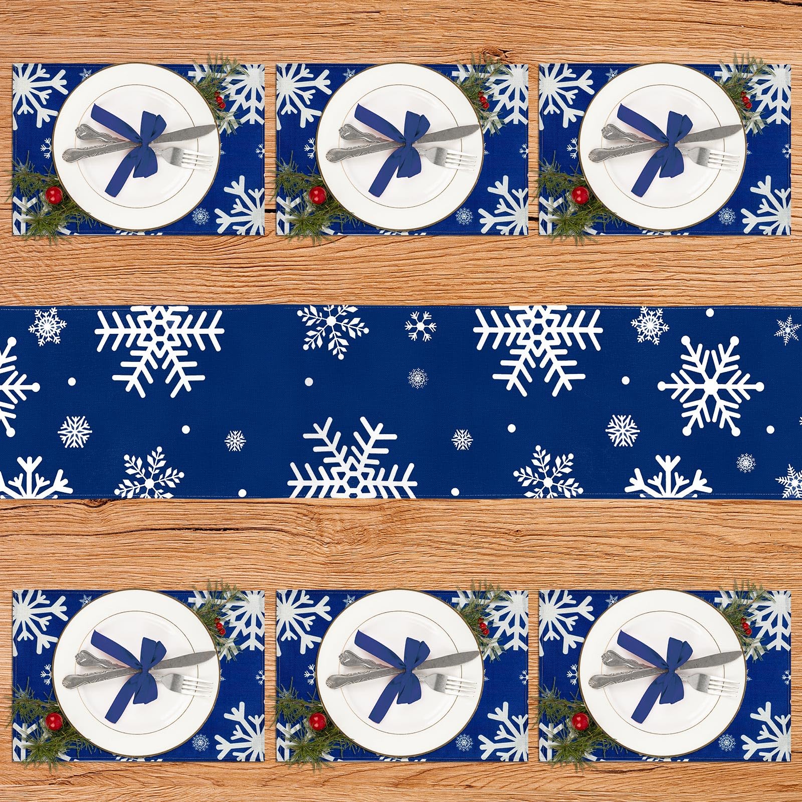 Amazon.com: Peryiter 7 Pieces Snowflake Table Runner and Placemats Set ...