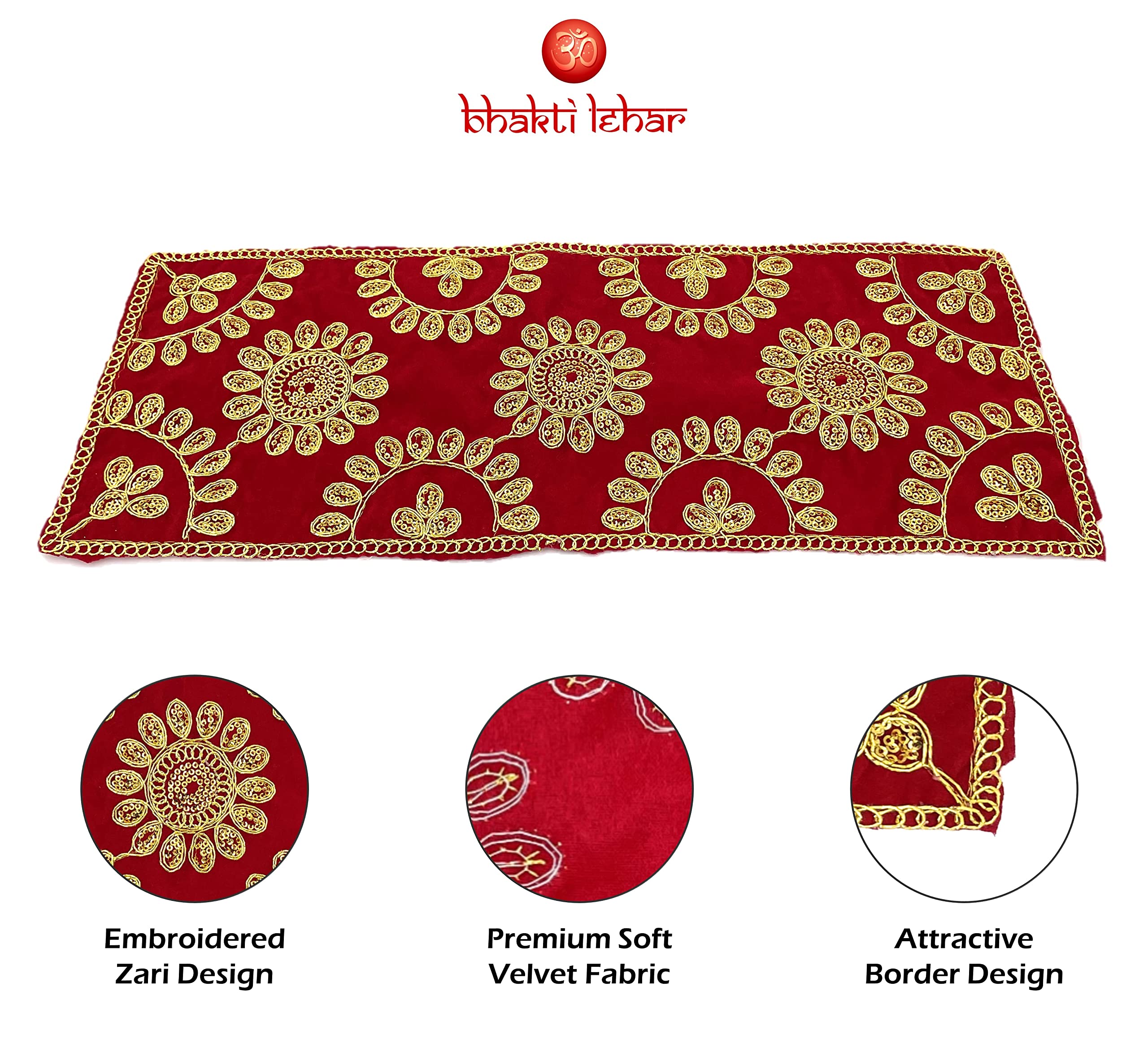 Buy Bhakti Lehar (7 x 18 Inch) Fancy Jari Embroidered Red Velvet Pooja ...