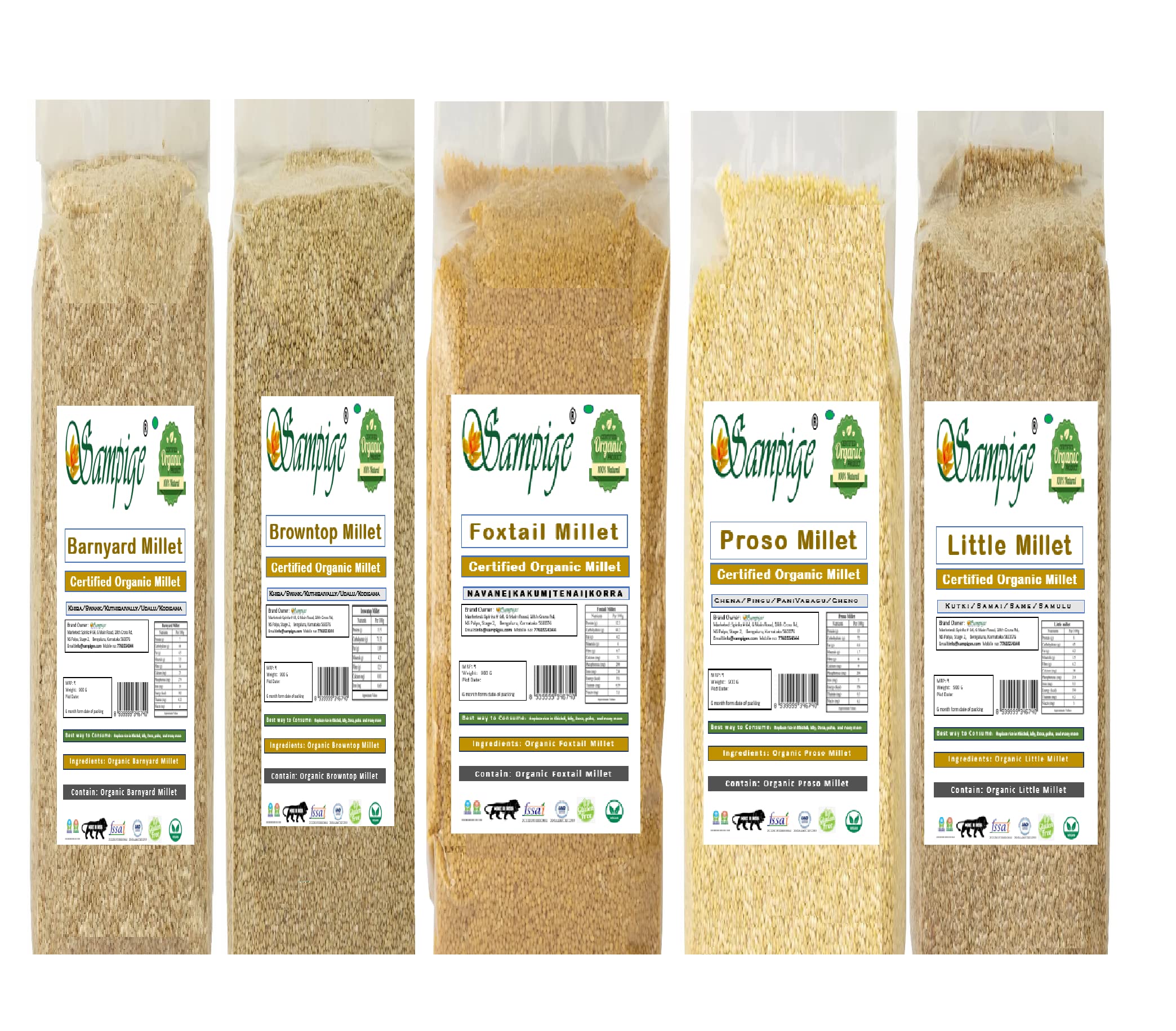 Buy Sampige Millet Medley Certified |Natural Grains Combo Pack Of 5 ...