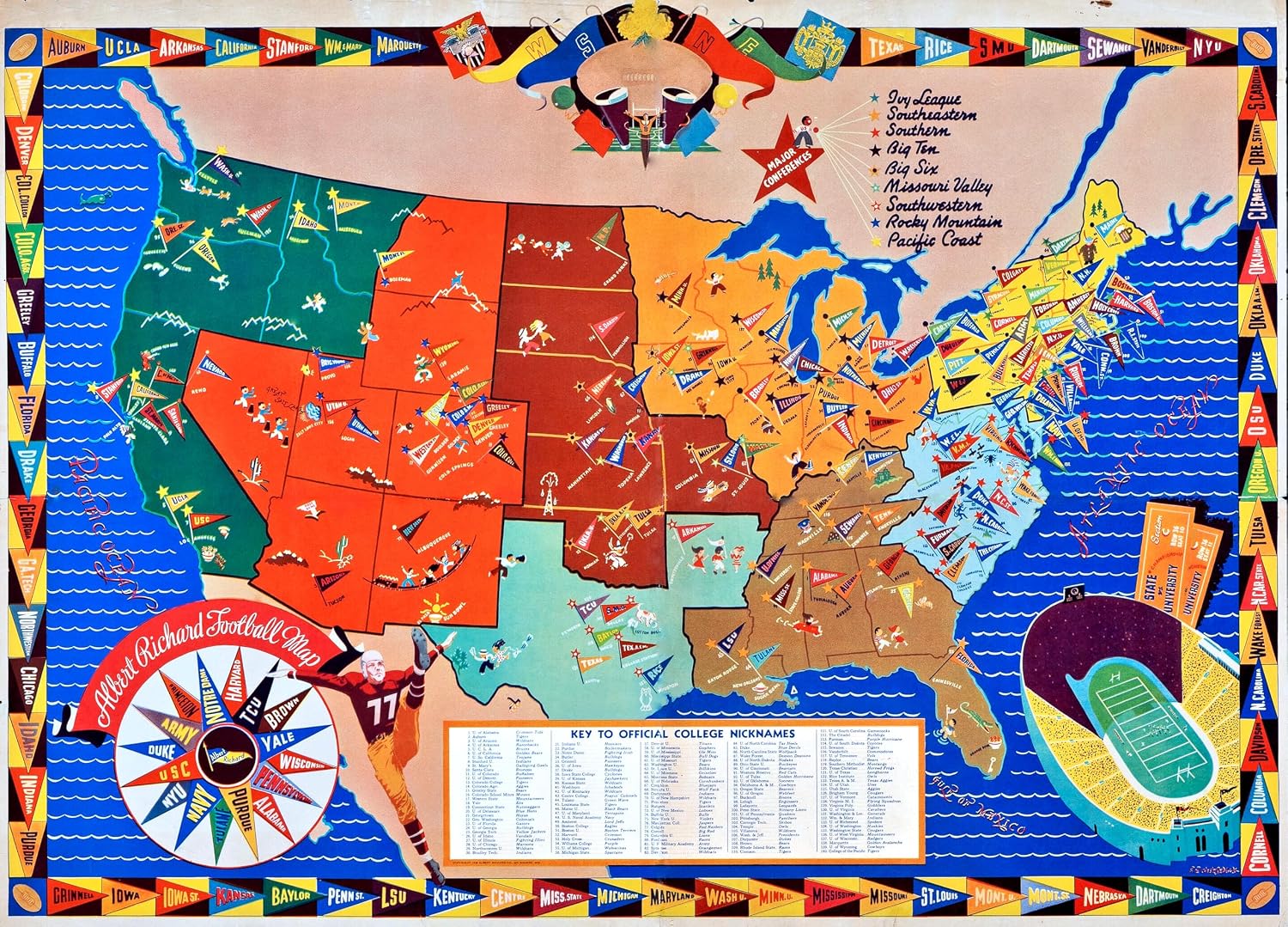 Amazon.com: Archive Cinema 'Vintage College Football Conference Map ...