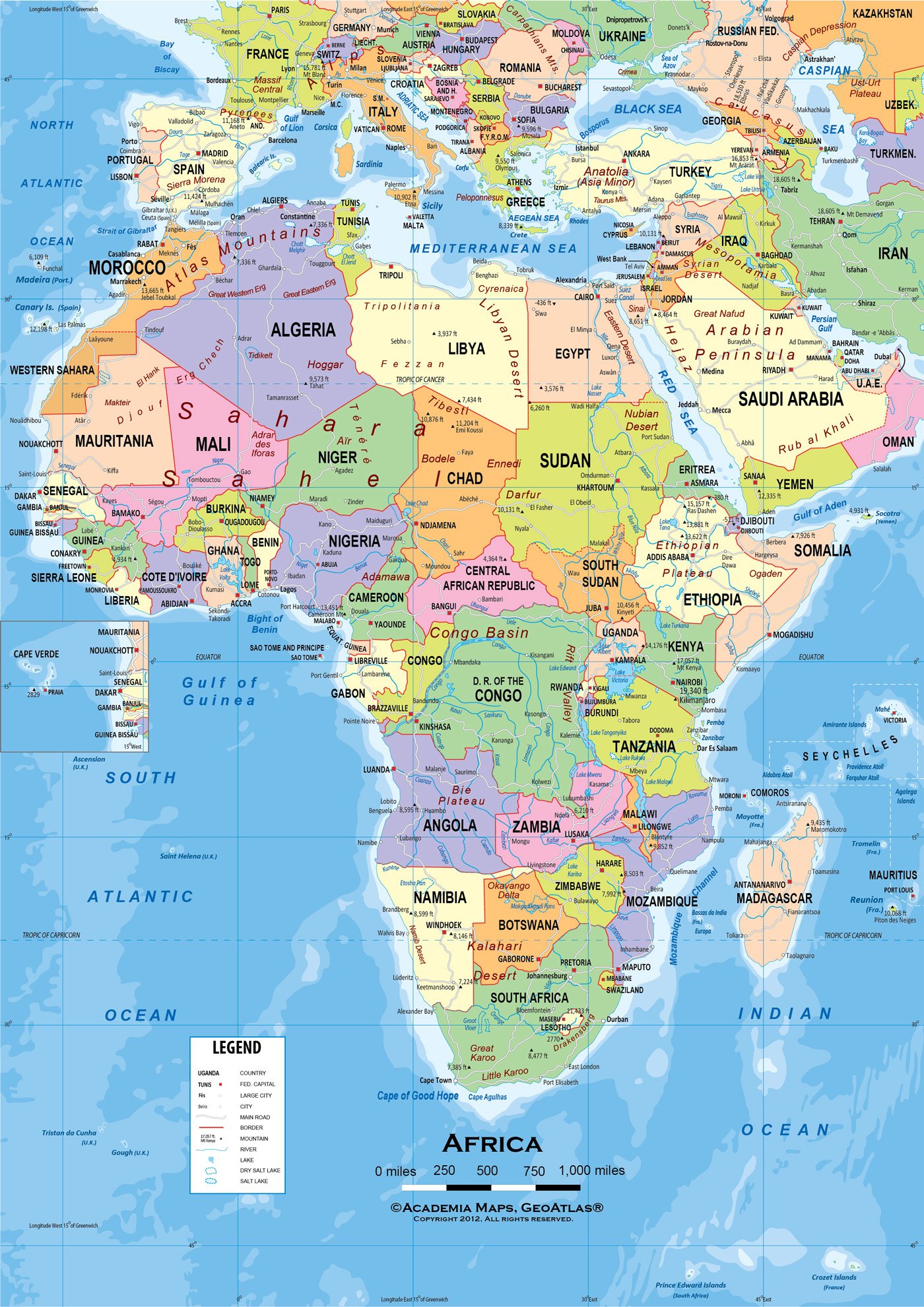 Academia Maps Africa Wall Map Fully Laminated Classroom Style Several ...