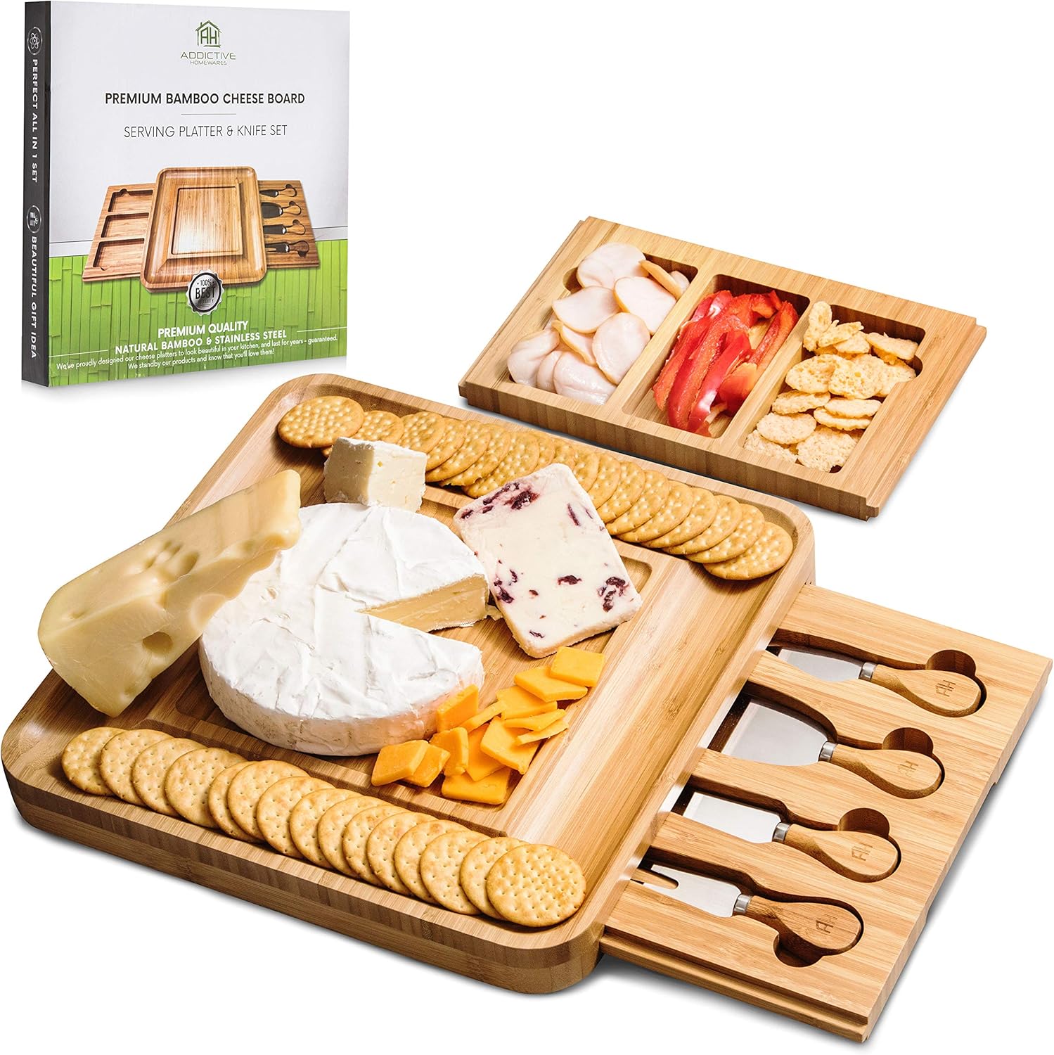 Amazon.com: Addictive Homewares | Cheese Board with Slide-Out Drawers ...