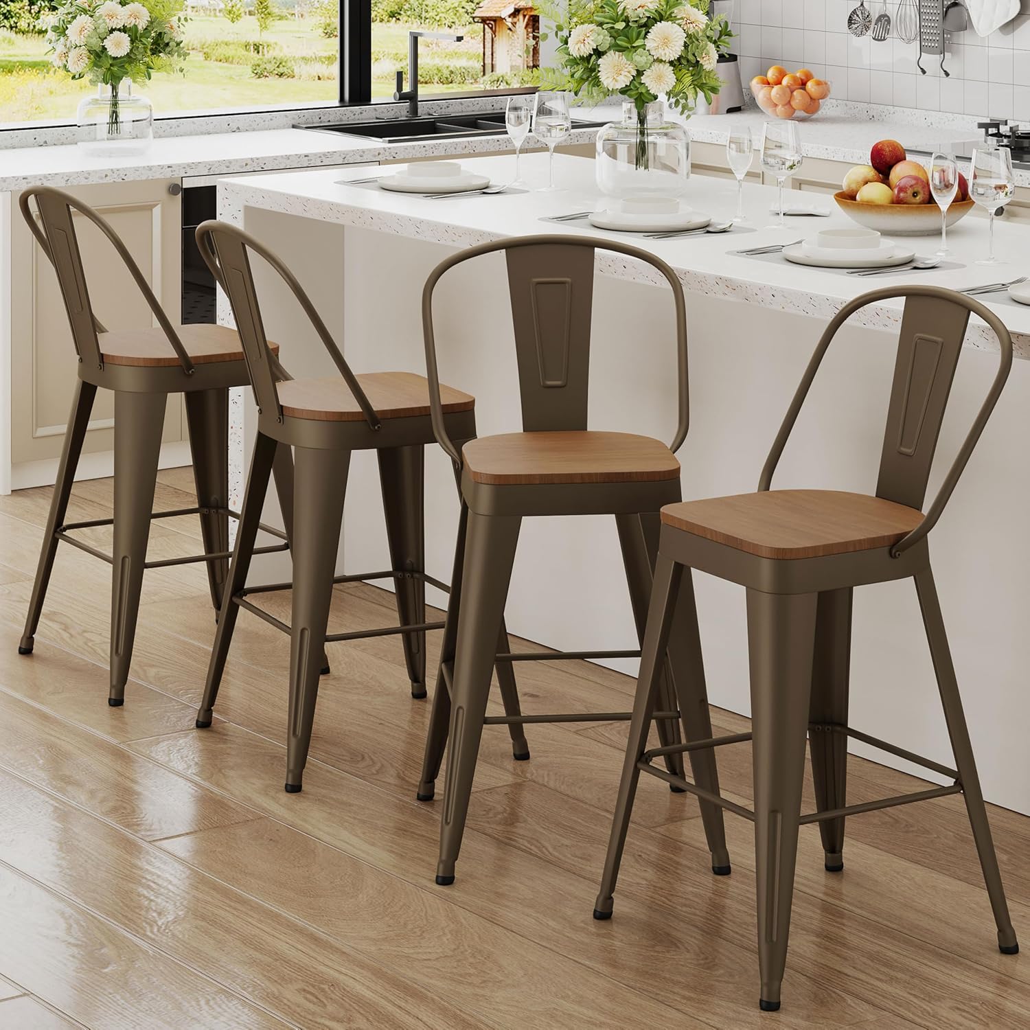 Amazon.com: Andeworld Metal Bar Stools Set of 4, 24 inch Counter Height ...