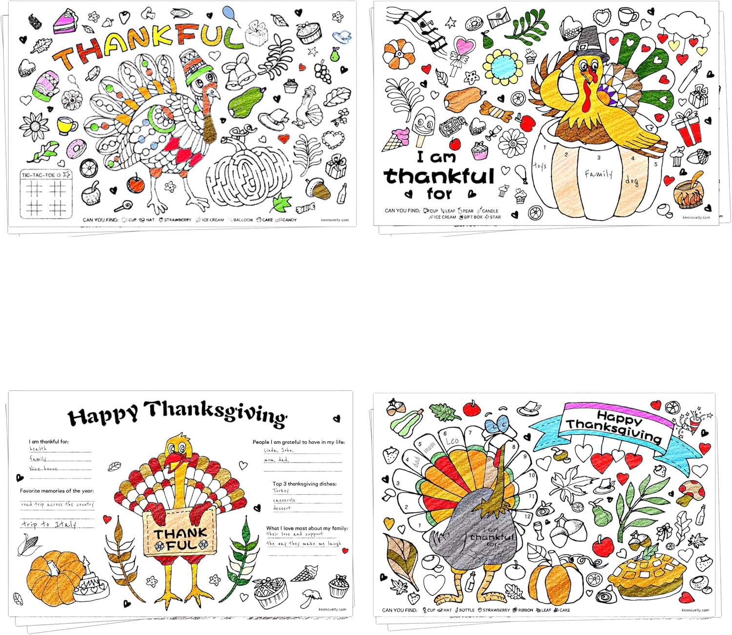 Amazon.com: 4E's Novelty Thanksgiving Placemat Activity Kids Coloring ...