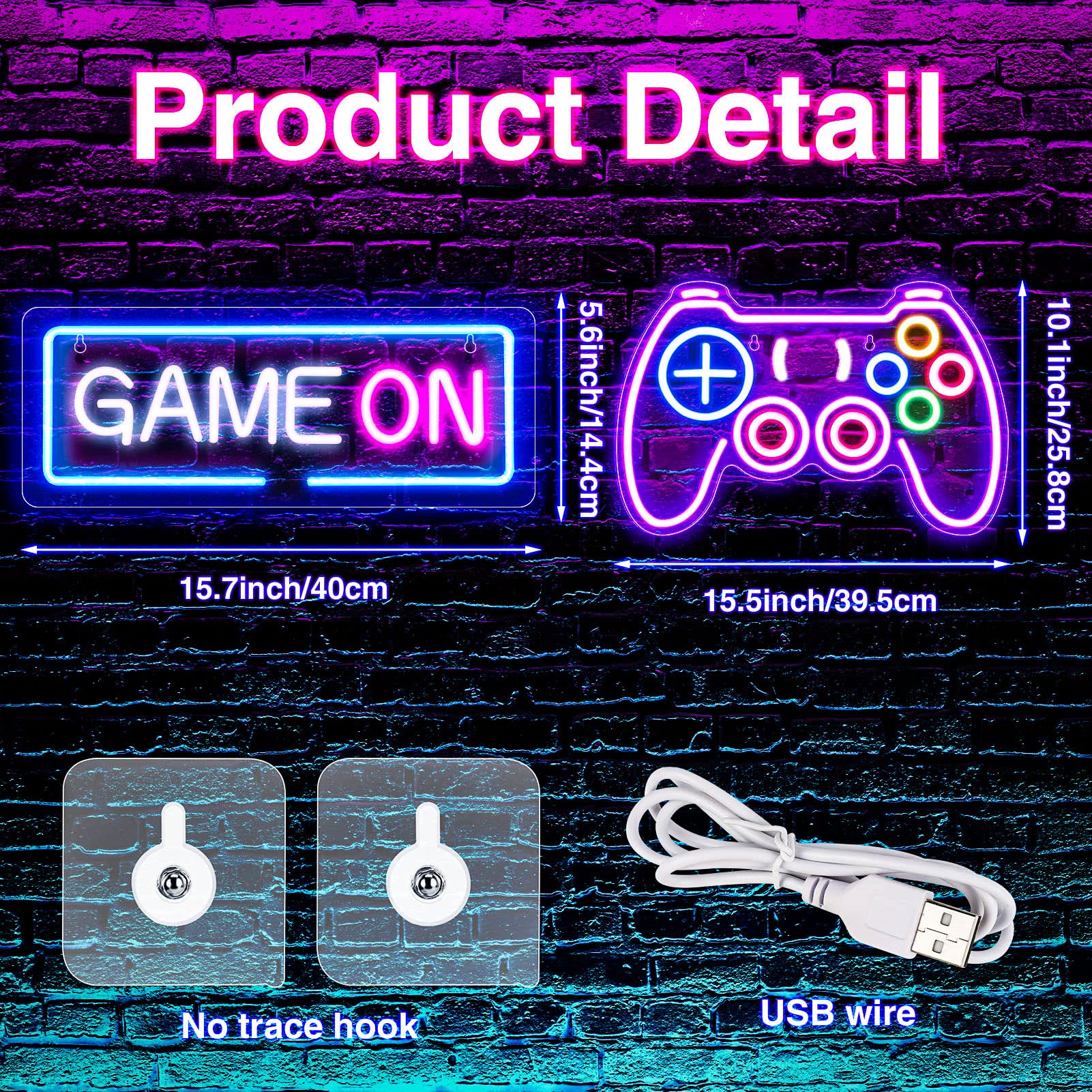 KABOER Gamer Neon Sign,16''x 10''Gamepad Neon Signs and 16''x 6'' Game ...
