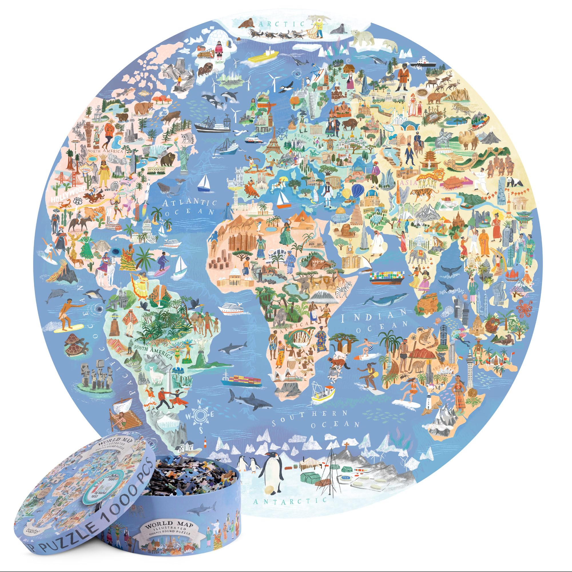 Amazon.com: Jigsaw Puzzles for Adults 1000 Piece World Map Round Puzzle ...