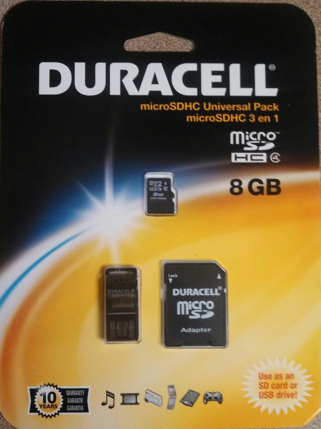 Amazon.com: Duracell Microsd Memory Card With Sd & Usb Adapters, 8 Gb ...