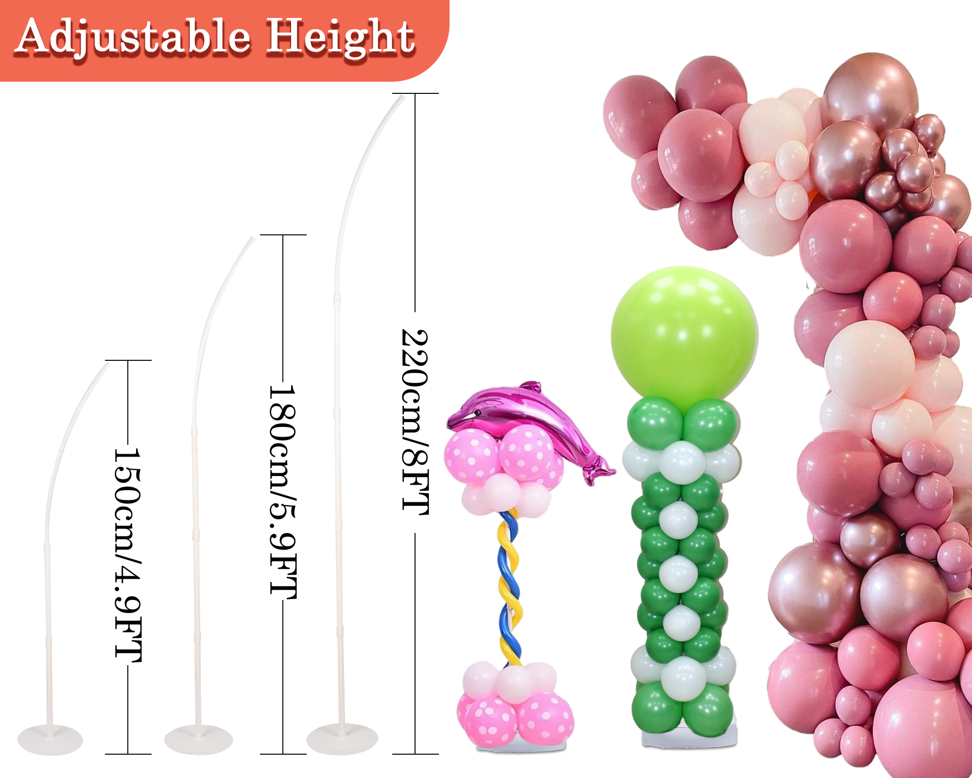 Flexible Balloon Arch Stand Balloon Arch Kit - Bendable 8.2FT & 6FT ...