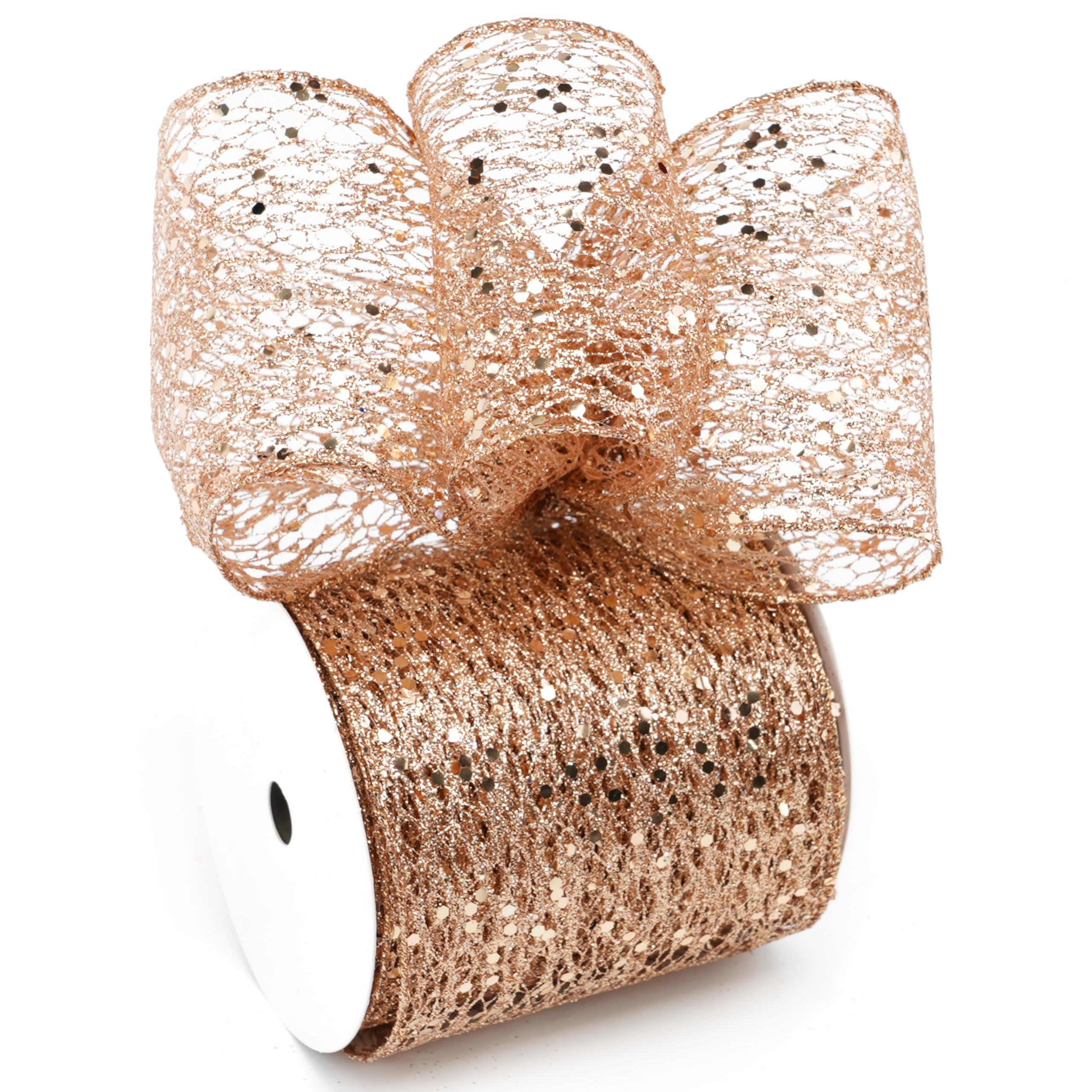 Amazon.com: LIZLOVESS Rose Gold Glitter Mesh Wired Ribbon 4" X 10 Yards ...