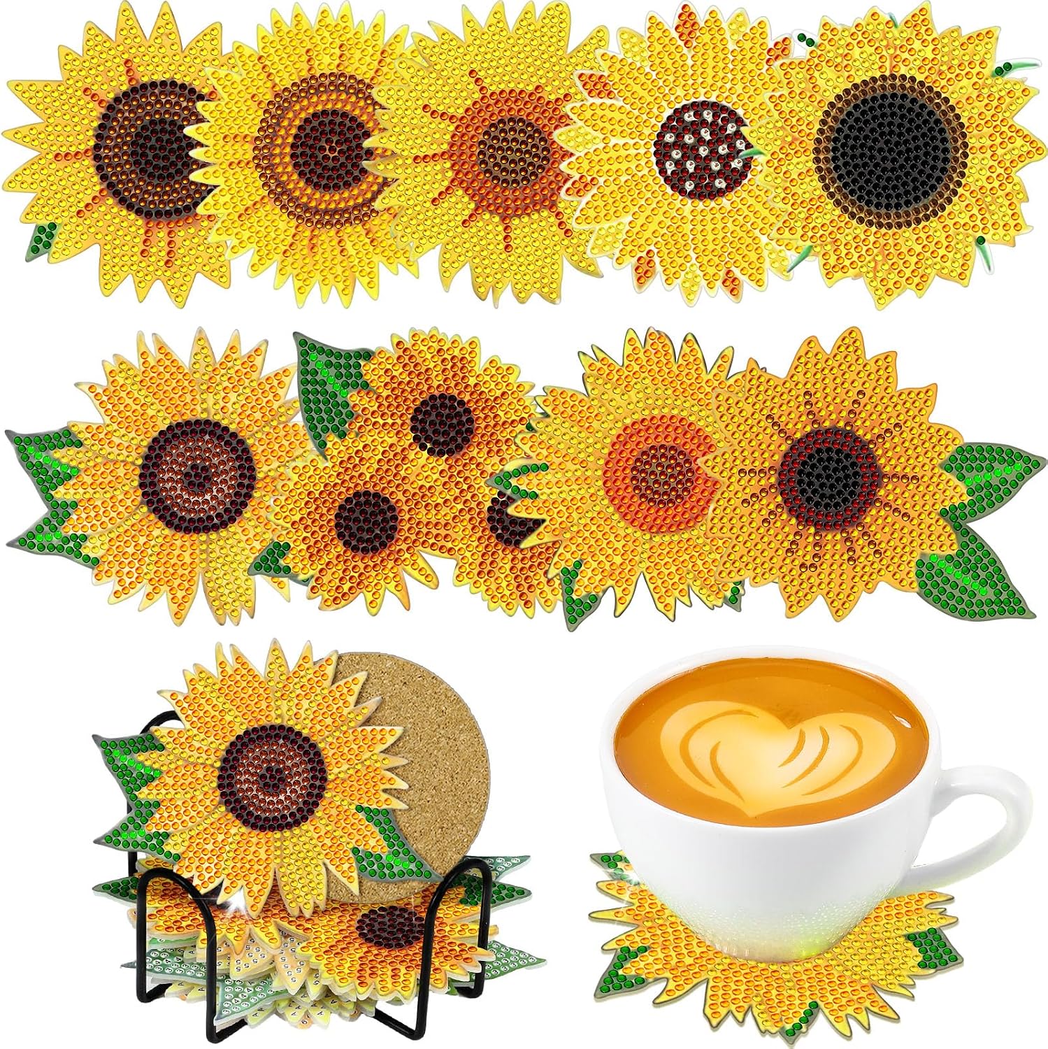 Amazon.com: Nuanchu 18 Pcs Sunflower Diamond Art Coasters Kit with ...