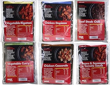 Hot Pack of 6 Self Heating Meals Mixed Flavours for Camping : Amazon.co ...