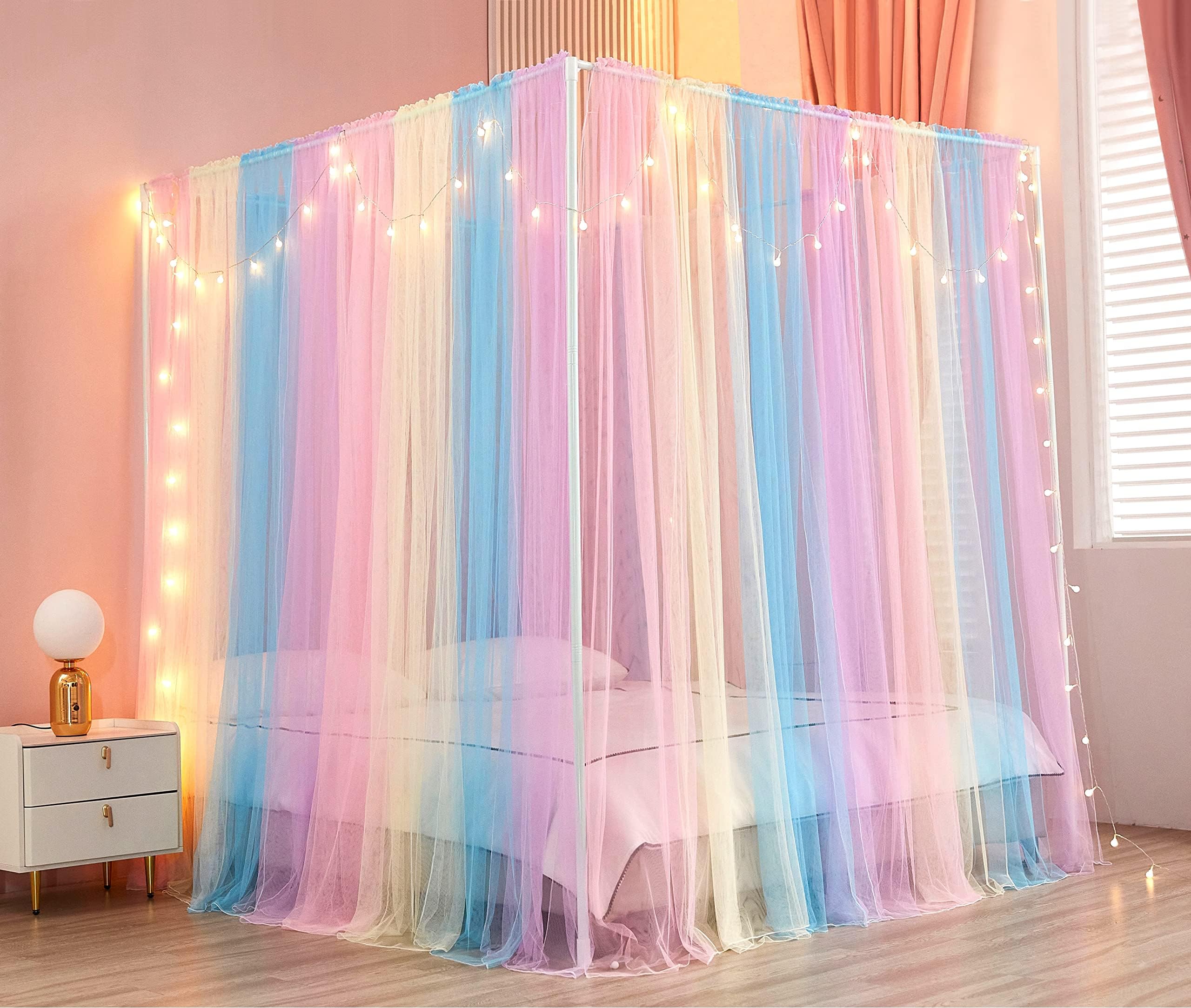 Amazon.com: WANFASO Rainbow Princess Canopy Bed Curtain, Bed Scarf ...