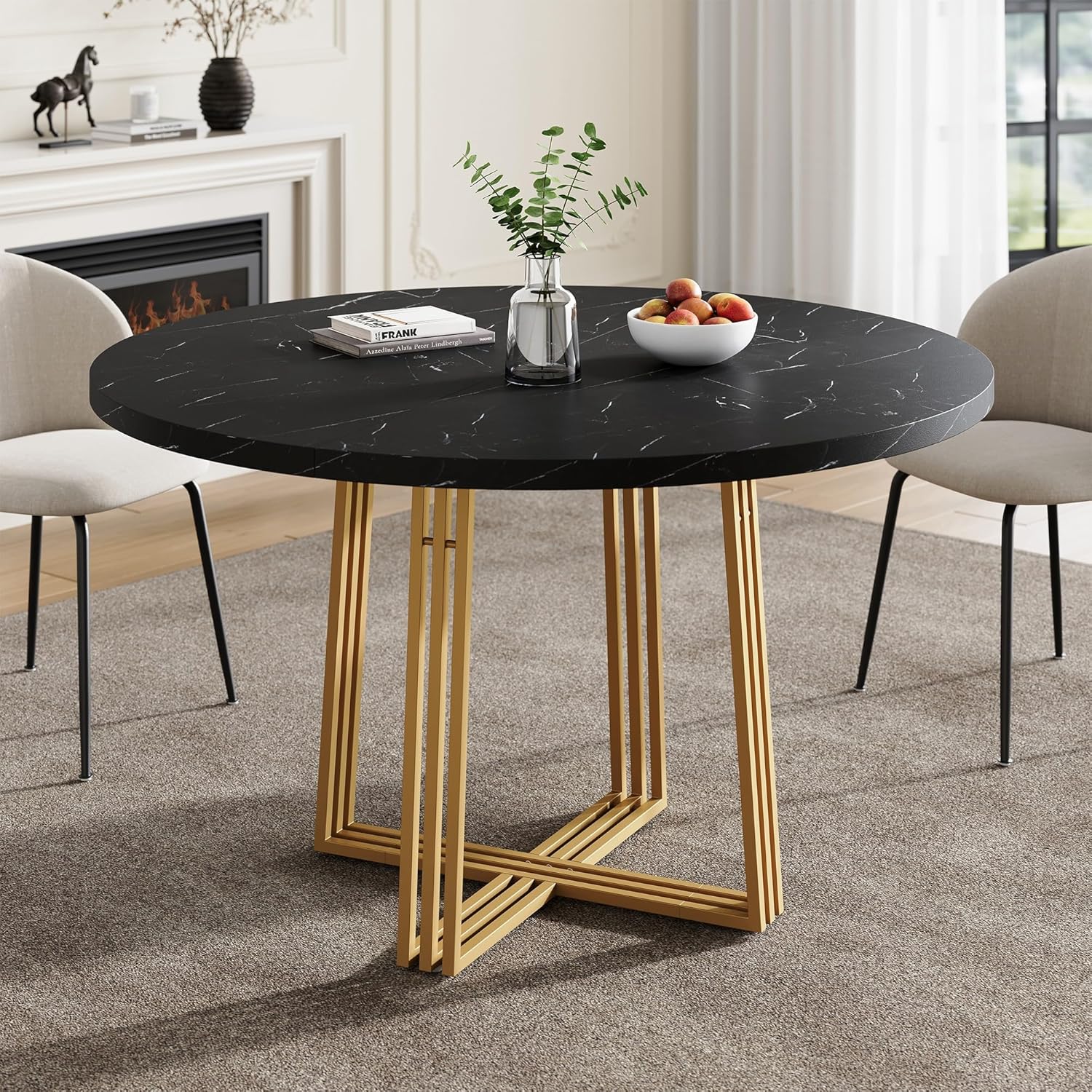 Amazon.com - Round Dining Table, Kitchen Table for 4 People, Wooden ...