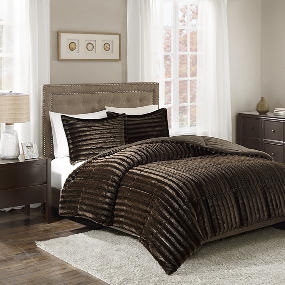 Amazon.com: Madison Park Duke Faux Fur Plush Bedding 3 Piece Comforter ...