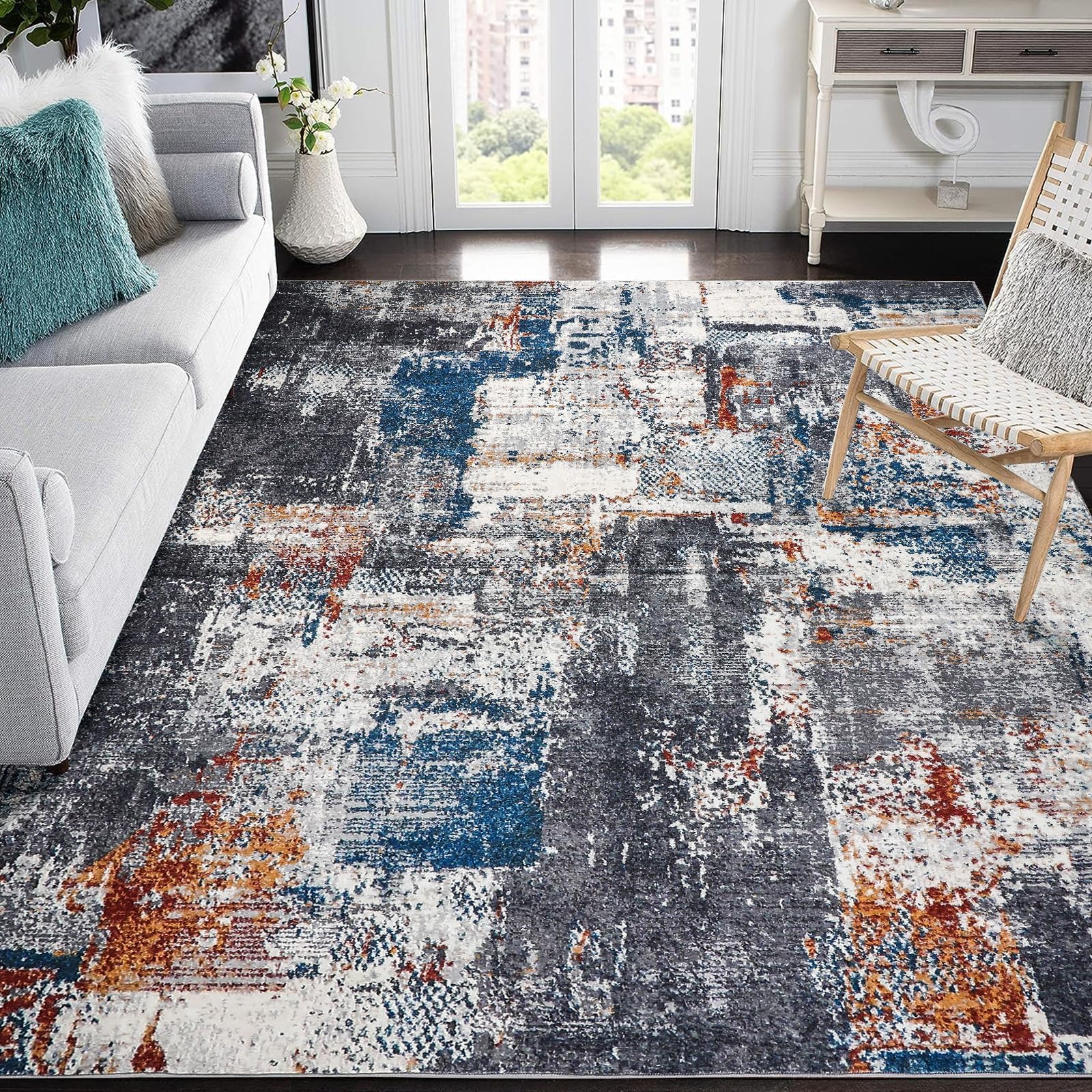 Amazon.com: HOYAWU 6x9 Washable Area Rug, Non Slip Abstract Rugs, Soft ...