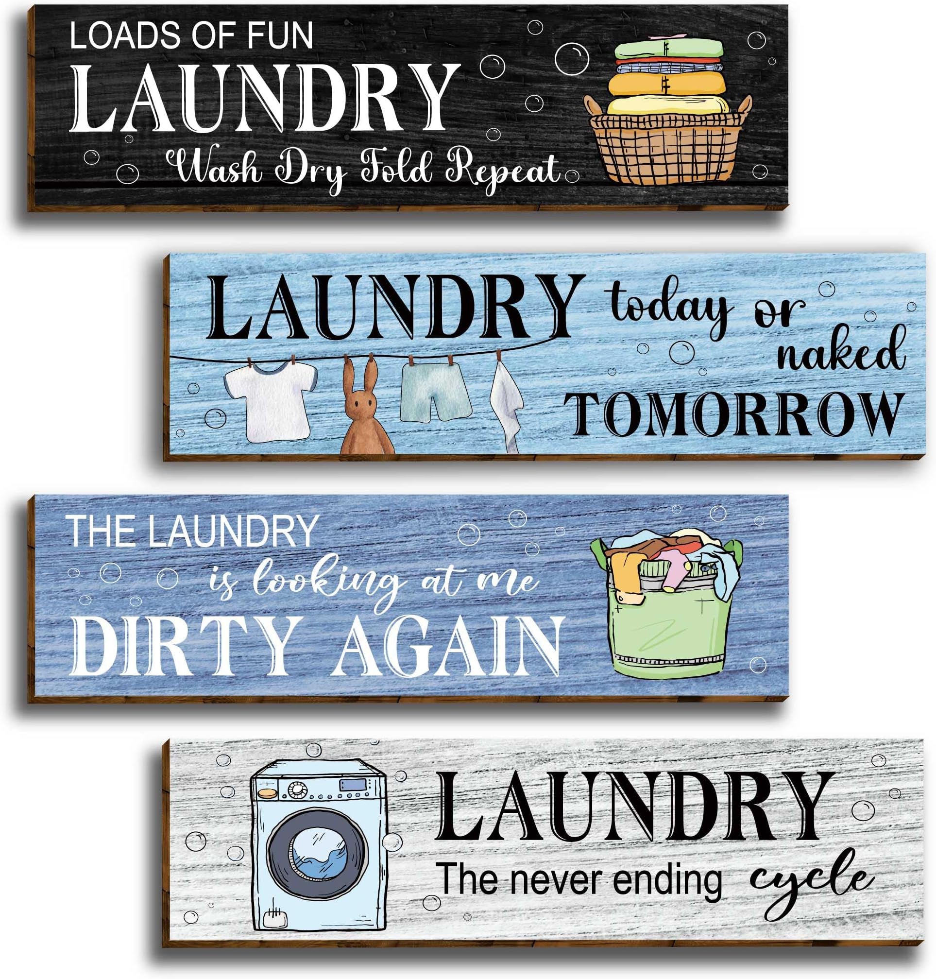 Amazon.com: Vagafilla 4 Pieces Laundry Room Decor Wooden Wall Art Décor ...