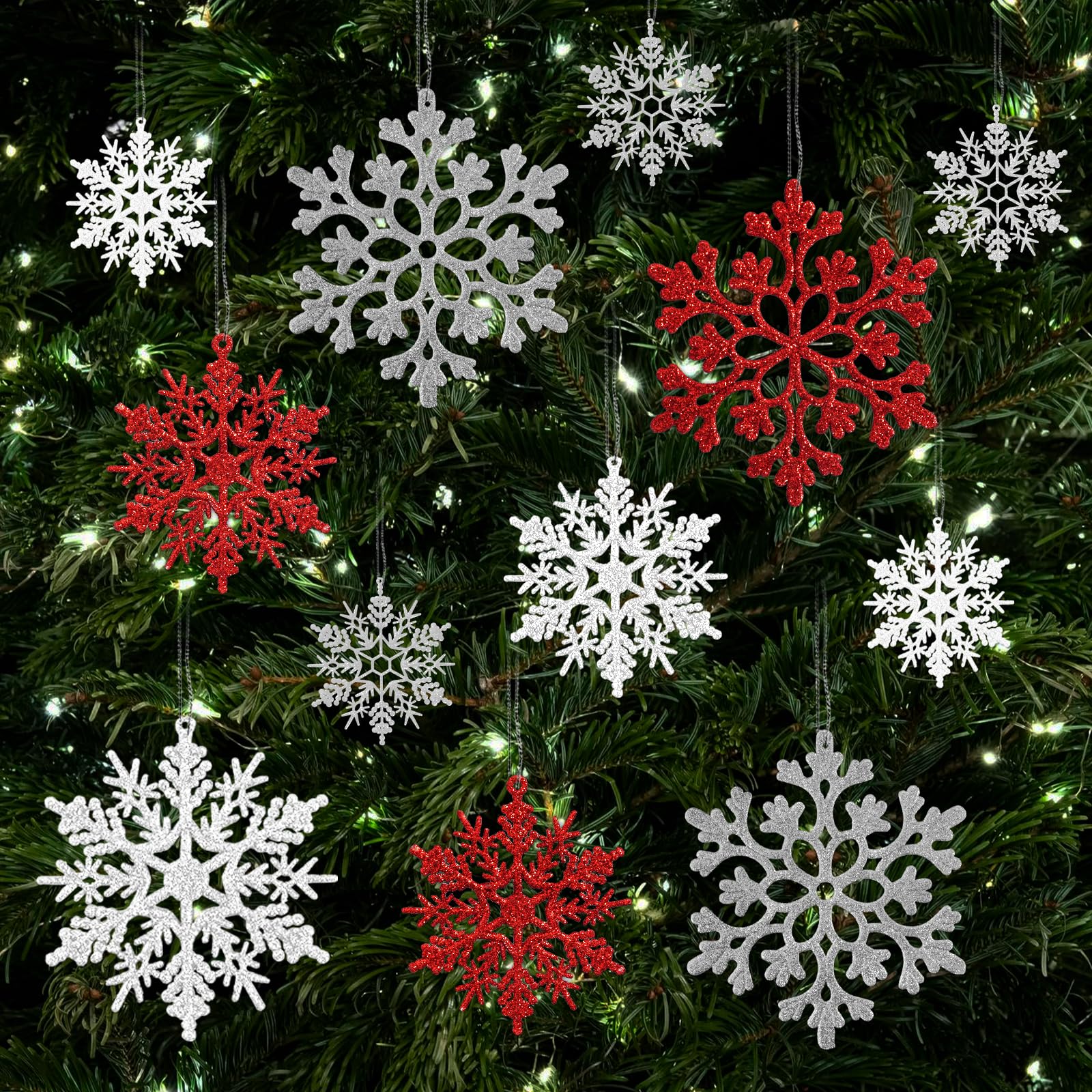 Red And Silver Snowflakes Christmas Snow Flakes Design Wired Ribbon