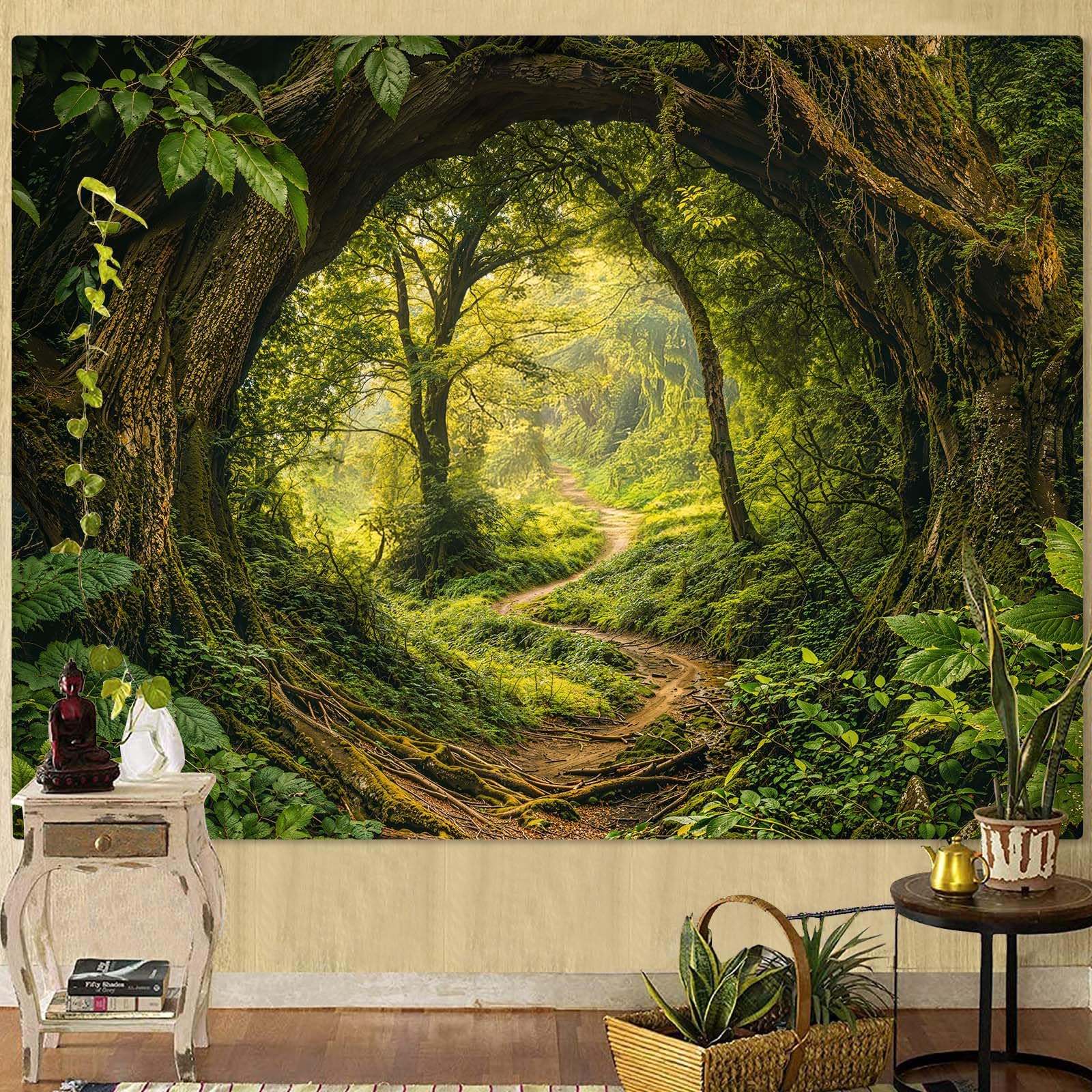 Amazon.com: Kanuyee Forest Tapestry Green Landscape Wall Tapestry ...