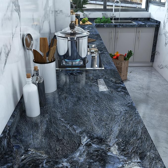 BOMENG 48"x197" Extra Wide Blue Marble Wallpaper Peel and Stick ...