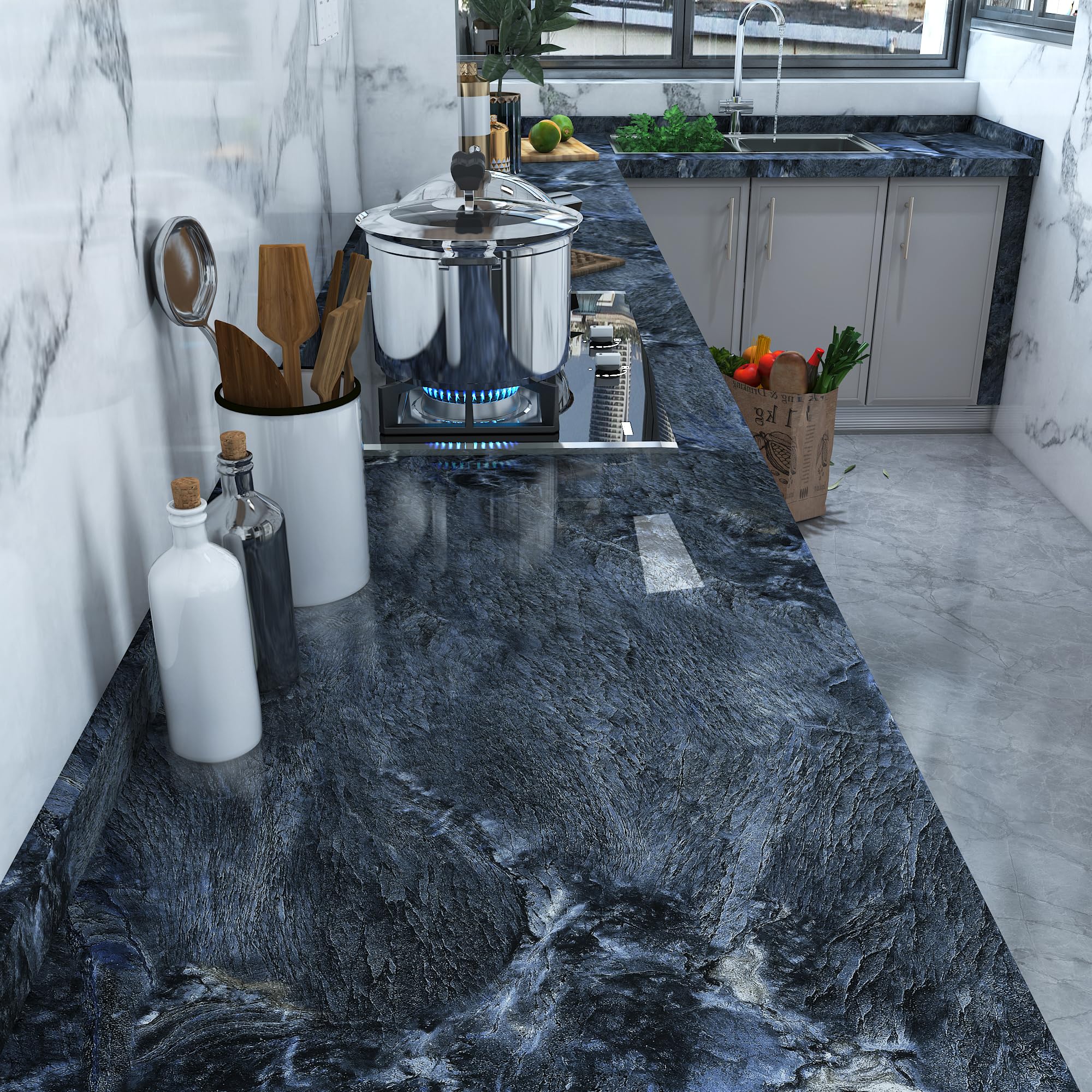 Dark Blue Marble Contact Paper Marble Wallpaper Granite Counter Top ...