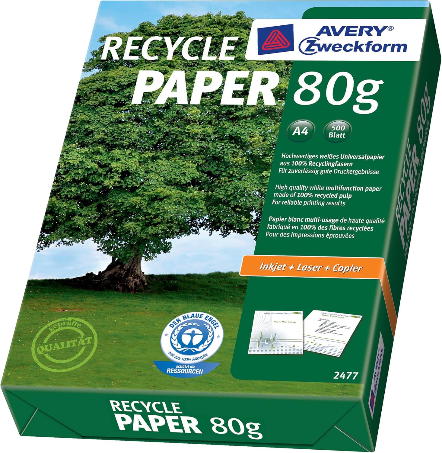 Avery Zweckform Recycled Paper DIN A4 ISO100 White 80 g for Inkjet ...