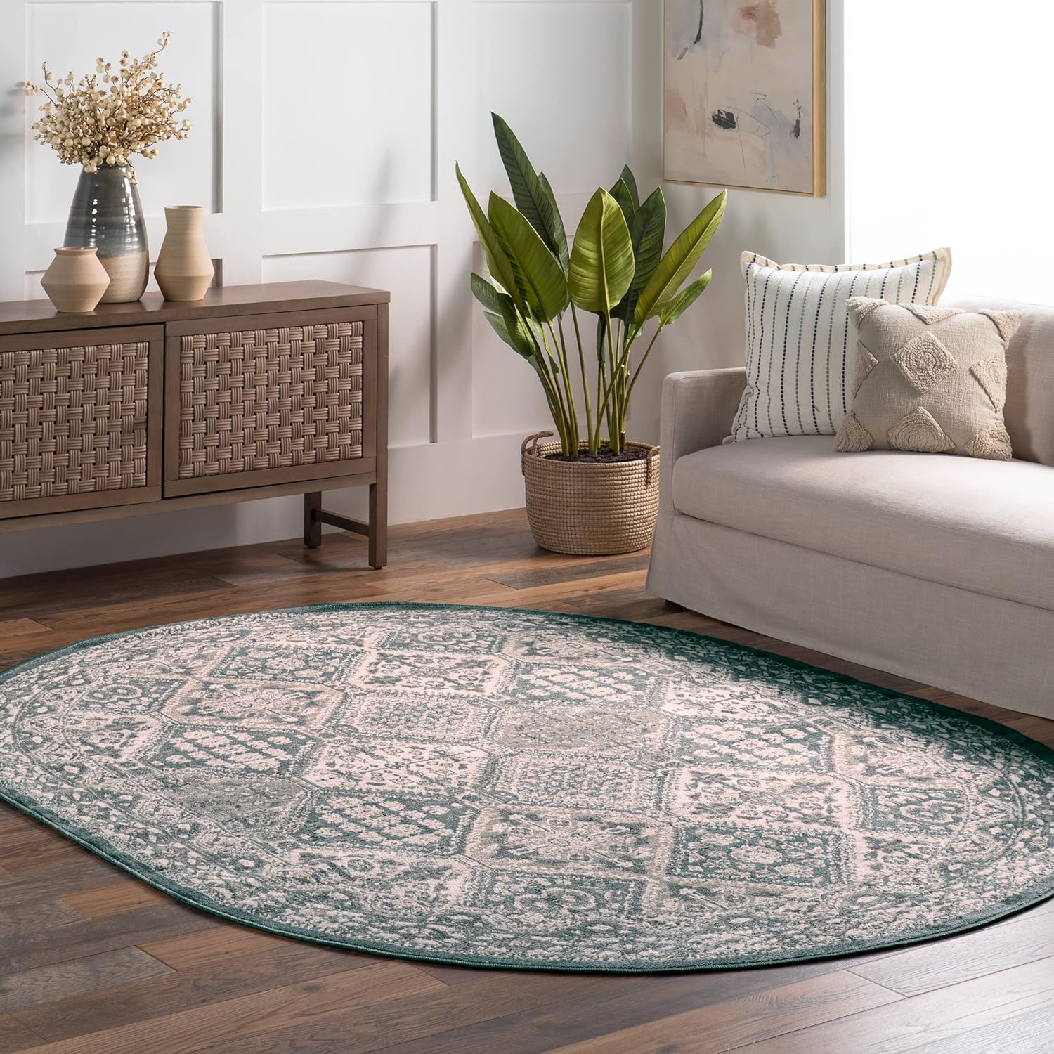 Amazon.com: nuLOOM Oval 7x9 Becca Traditional Tiled Area Rug, Blue ...