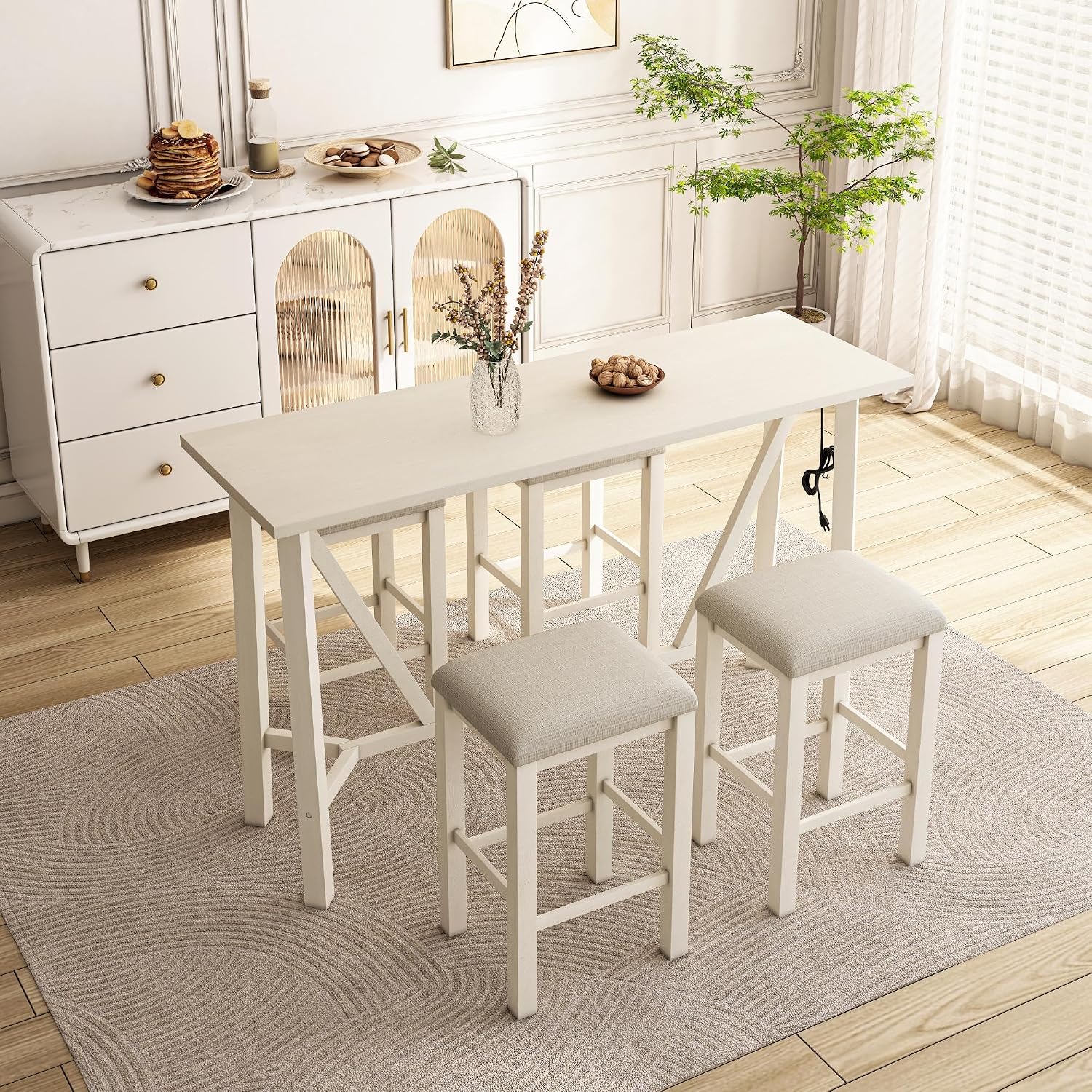 Amazon.com - Home Bar Table Set for 4, Bar Table Counter Height with ...