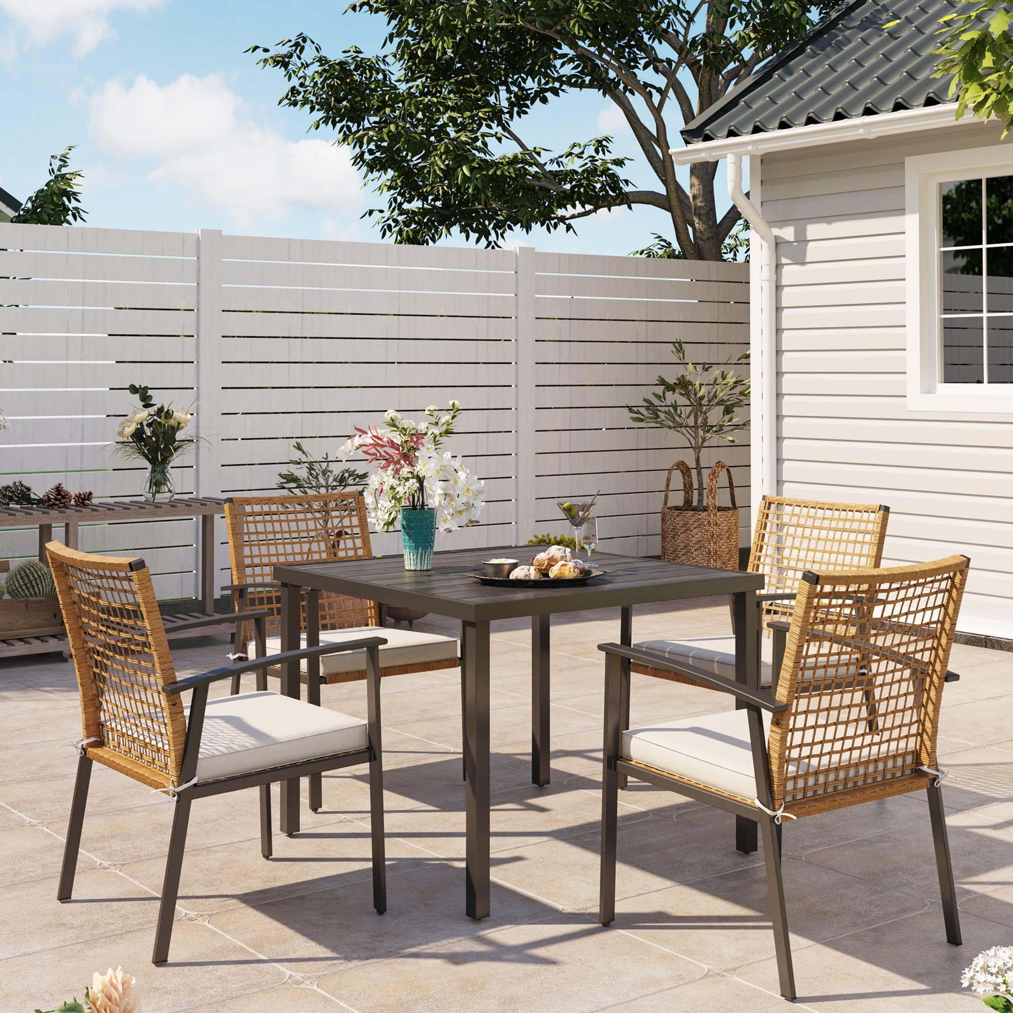 Amazon.com: Panana 5PCS Acacia Wood Outdoor Dining Set Folding Table ...