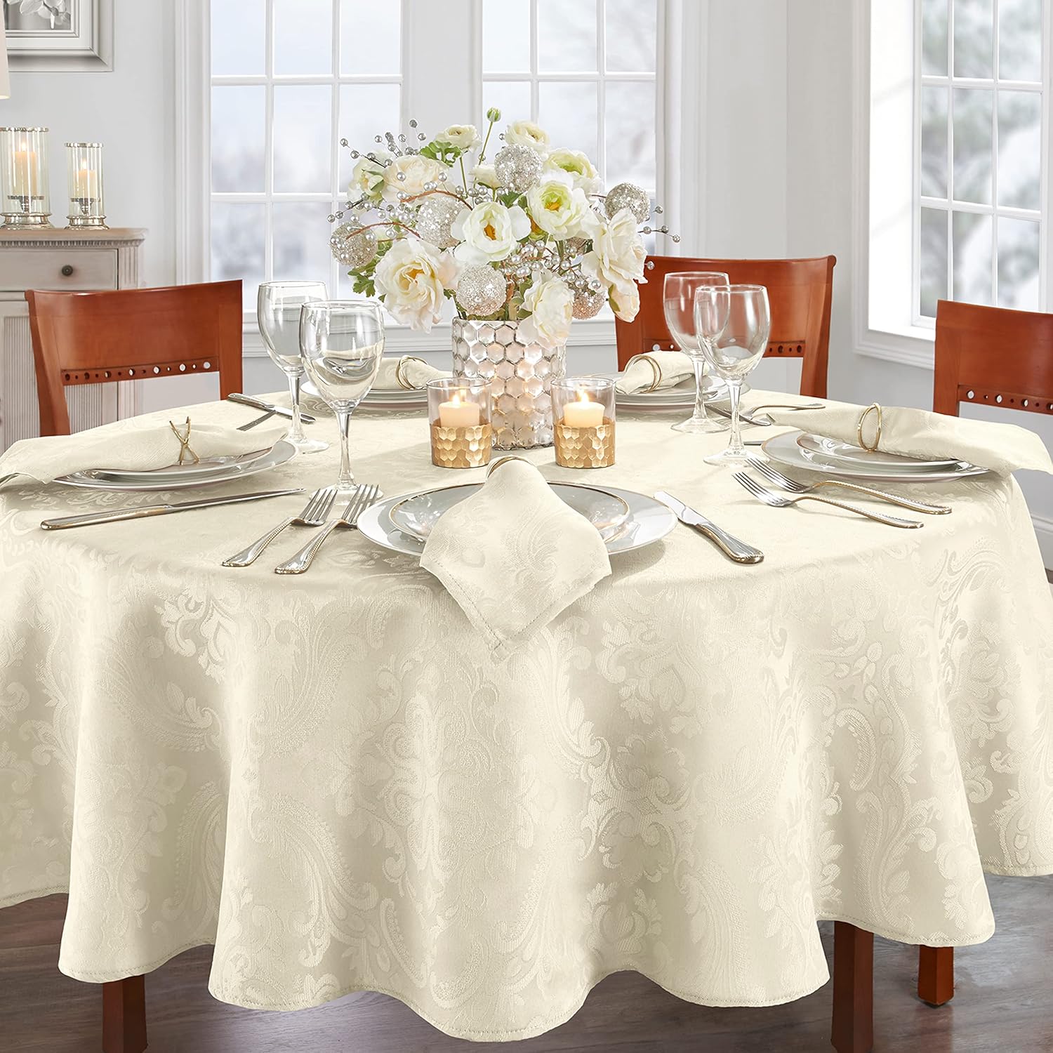 Elrene Home Fashions Caiden Elegance Damask Tablecloth, 70" Round ...