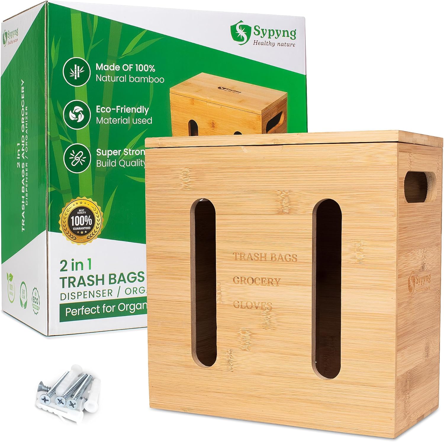 Amazon.com - Eco-Friendly Bamboo Trash Bag Dispenser - 2 in 1 Wall ...