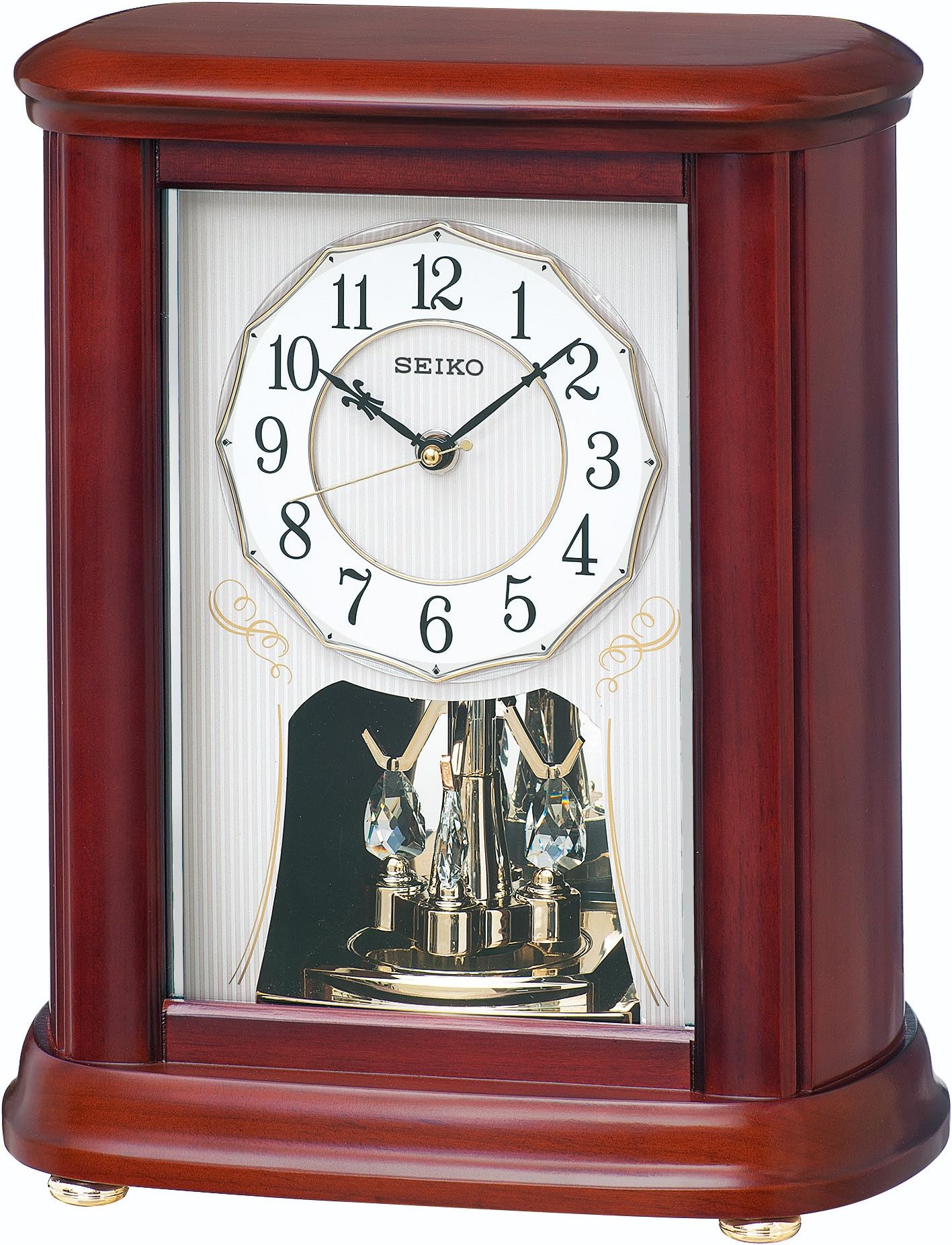 Amazon.co.jp: セイコー クロック 置き時計 電波 アナログ 回転飾り 木枠 茶 木地 BY242B SEIKO : ホーム＆キッチン