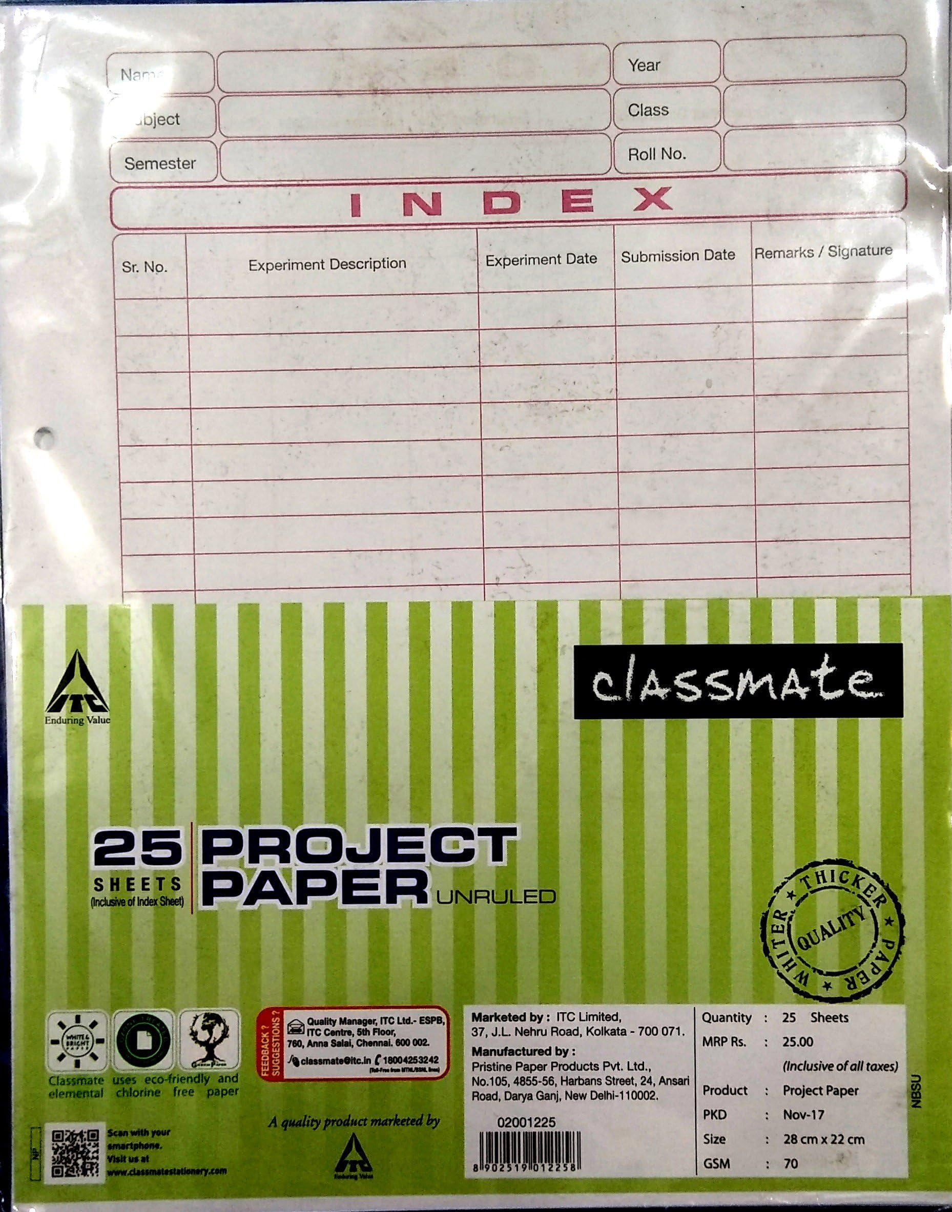 classmate Project Paper Ruled (25 Sheets) Pack of 5 Packet : Amazon.in ...