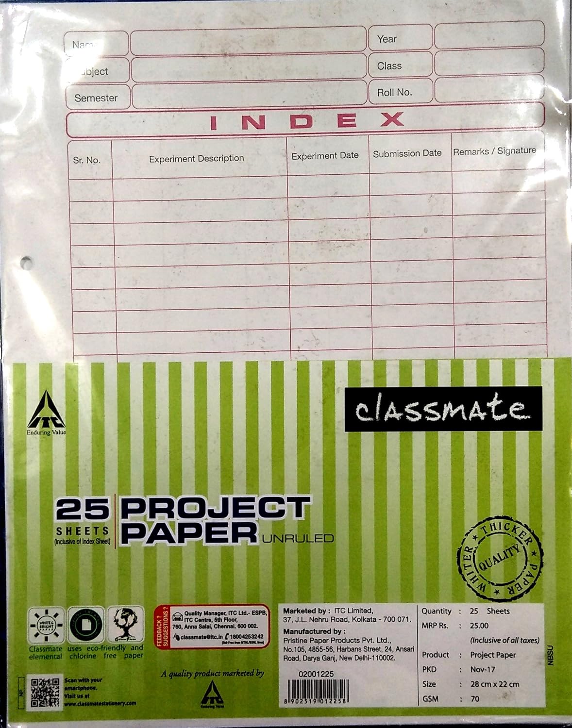 Classmate Unruled Project Papers (25 Sheets) Pack of 5 Packet : Amazon ...