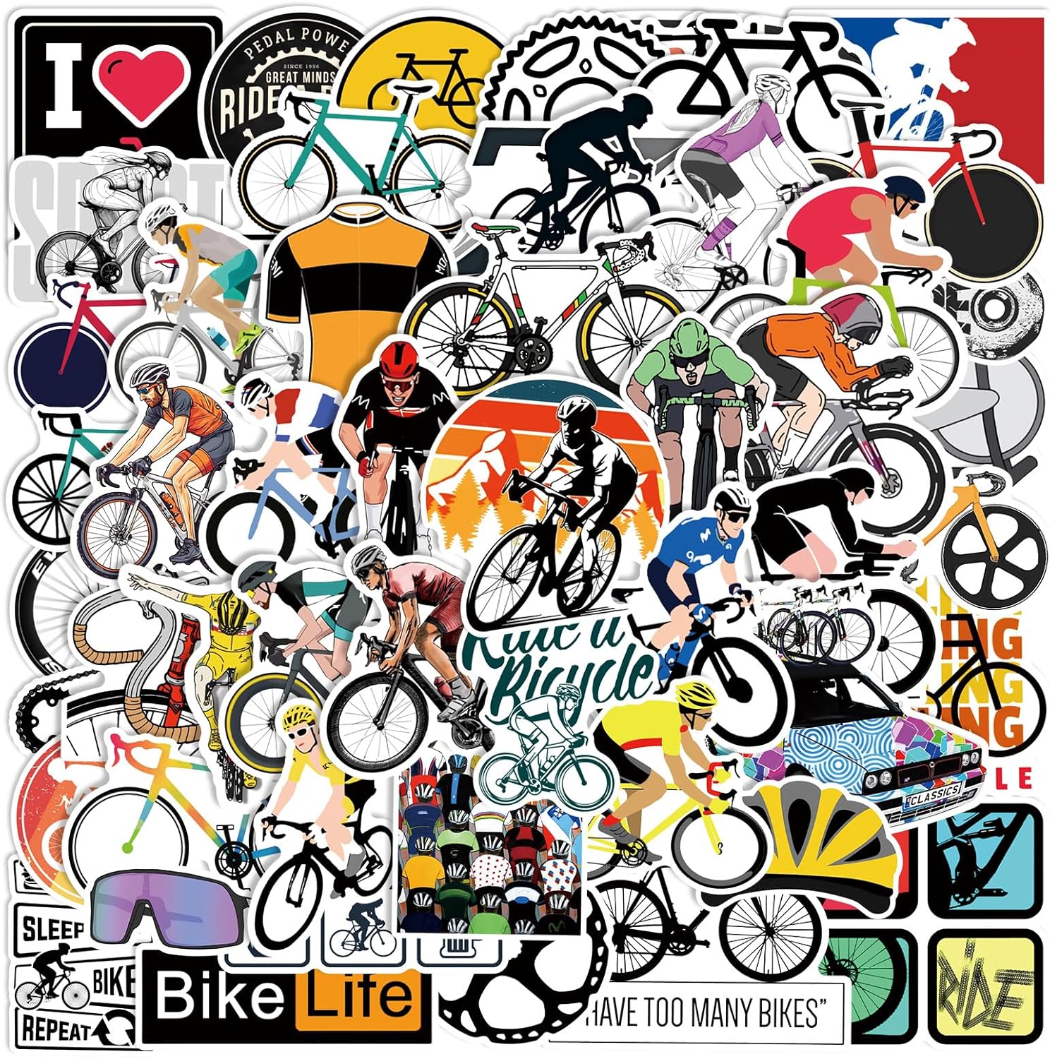 50 Pcs Road Bikes and Bicycles Stickers for Girls Boys Children Teens ...