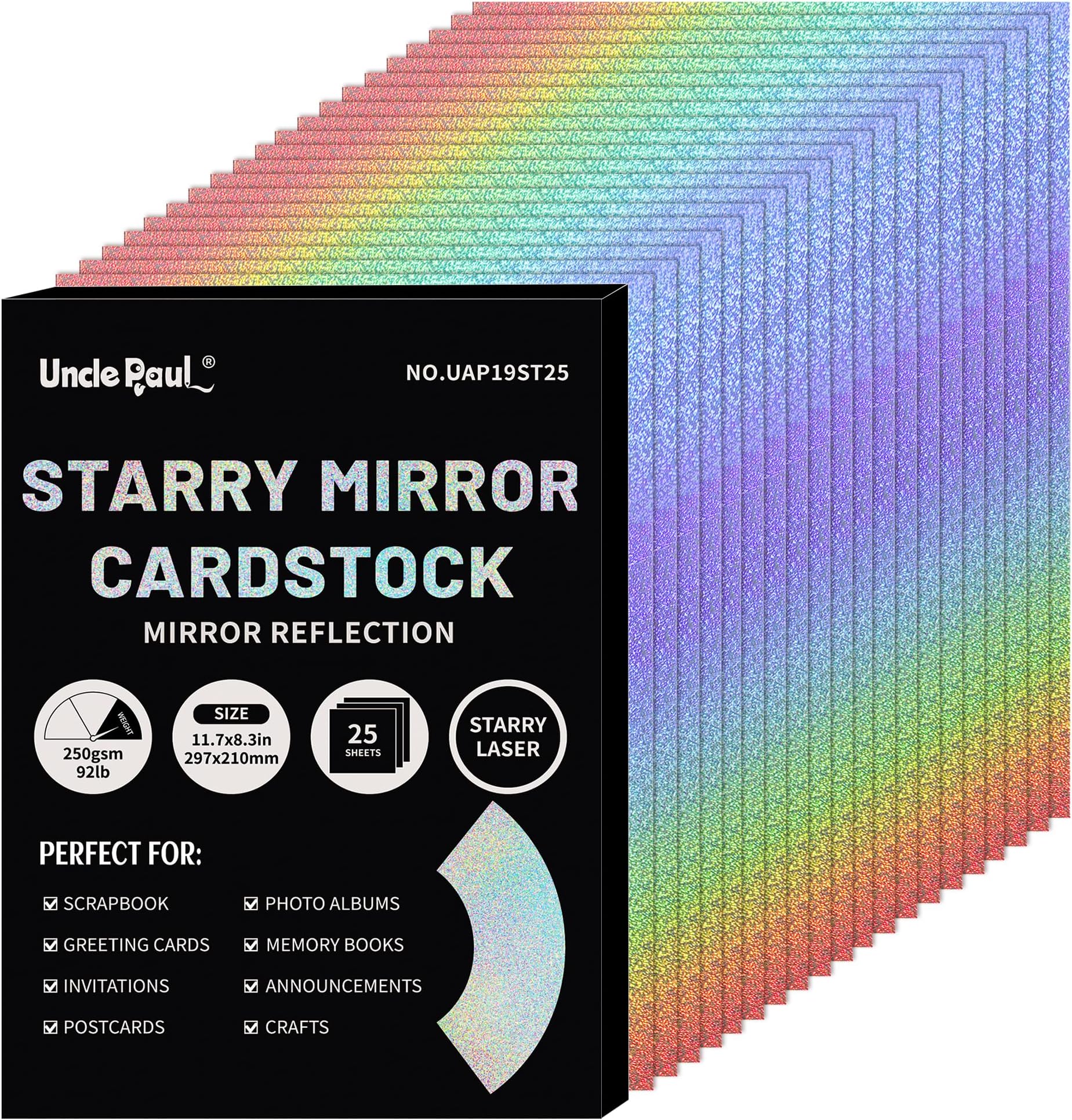 A4 Starry Mirror Cardstock Paper, 25 Sheets 250gsm/92Ib Shiny ...