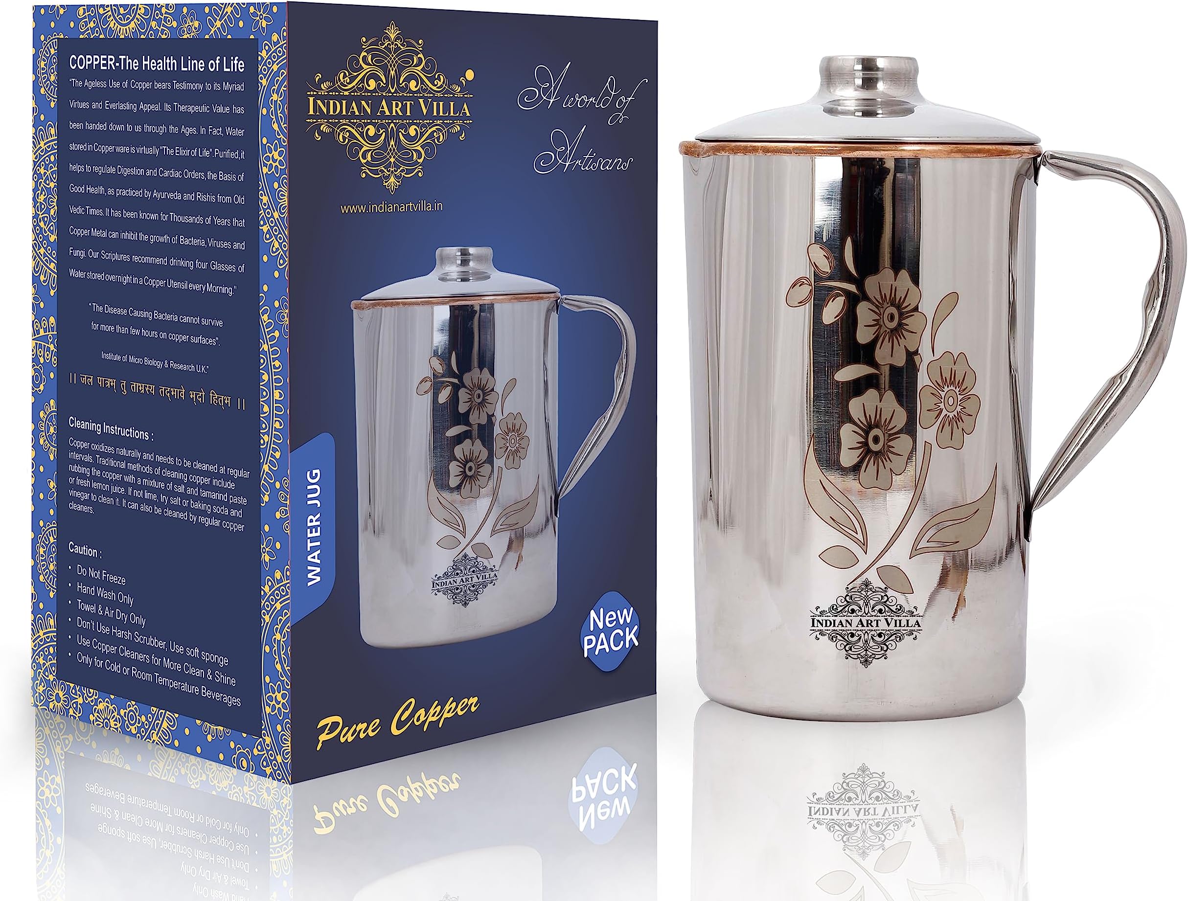 Buy Legacy Copper & Stainless Jug with Lid Handmade Copper Steel Water ...