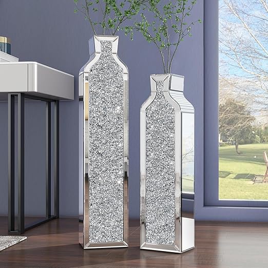 Amazon.com: SHYFOY Floor Vase Crushed Diamond Mirrored Vase - Silver ...