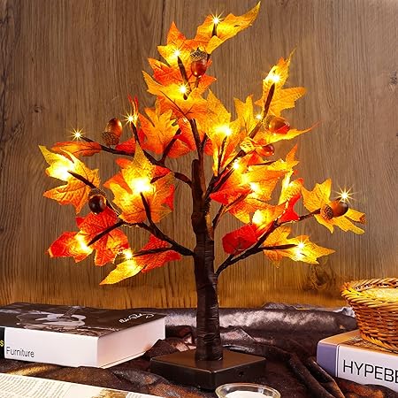 Artificial Fall Lighted Maple Tree 24 LED Thanksgiving Decorations ...