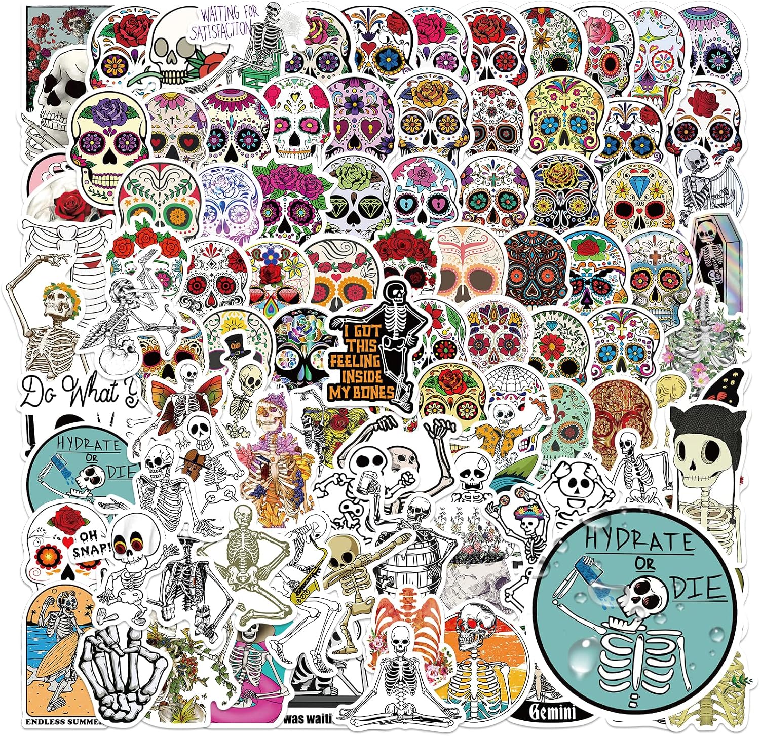 Amazon.com: Sugar Skull Stickers 100pcs Horror Skull Stickers ...
