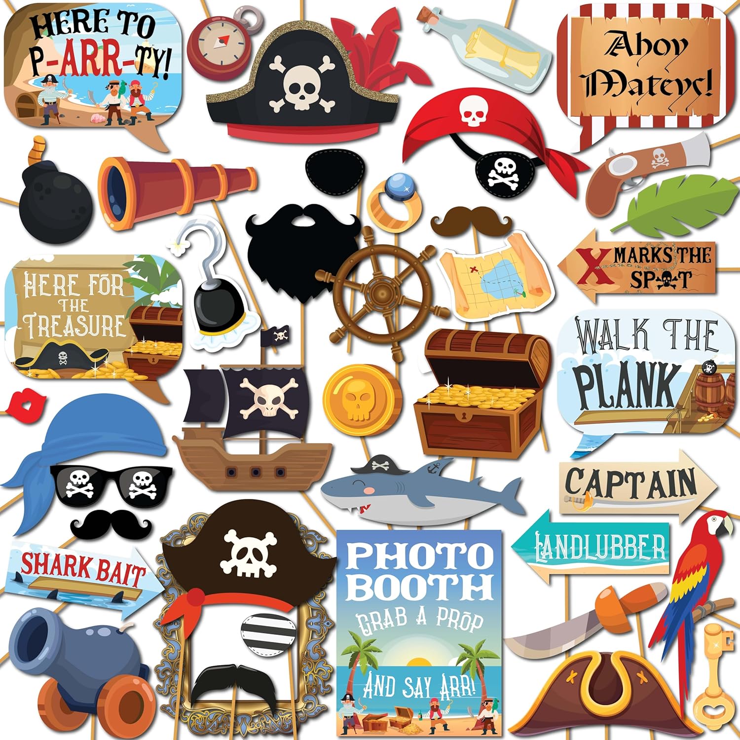 Amazon.com: Pirate Photo Booth Props - 41-pc Photobooth Kit with 8 x 10 ...