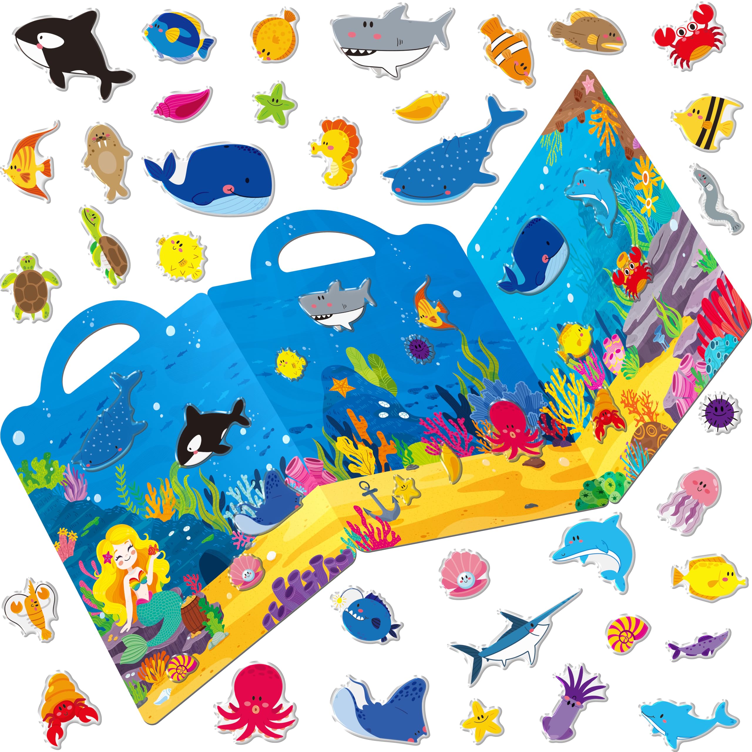 Amazon.com: Reusable Sticker Book, 36 Marine Animals Thick Gel Clings ...
