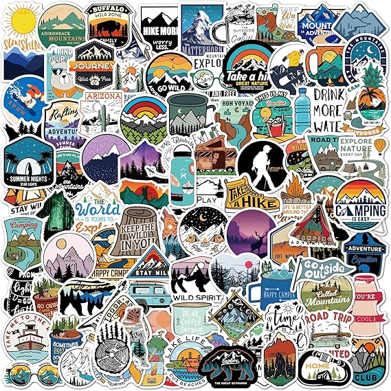 Amazon.com: 100PCS Outdoor Adventure Stickers, Hiking Camping Aesthetic ...